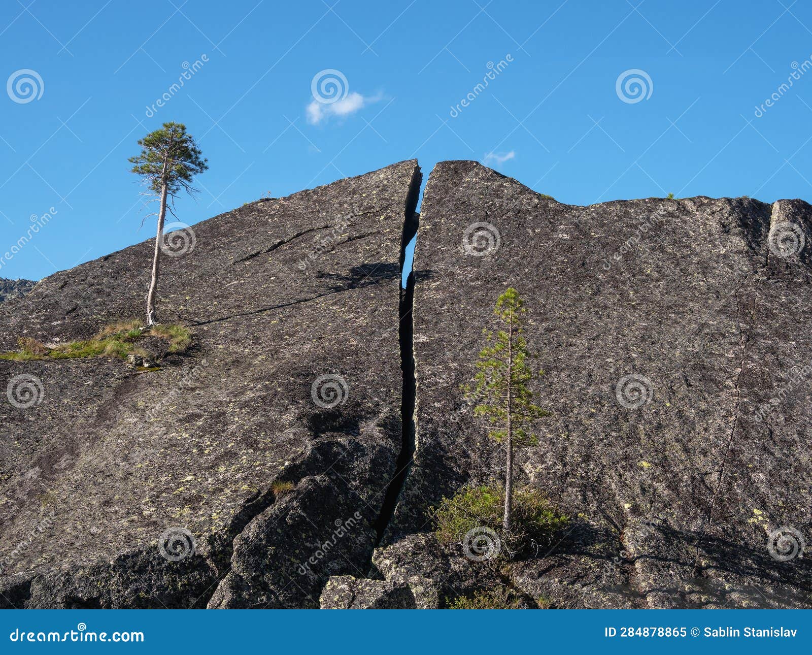 Huge Granite Boulder is Split in Half. the Crack in the Granite ...