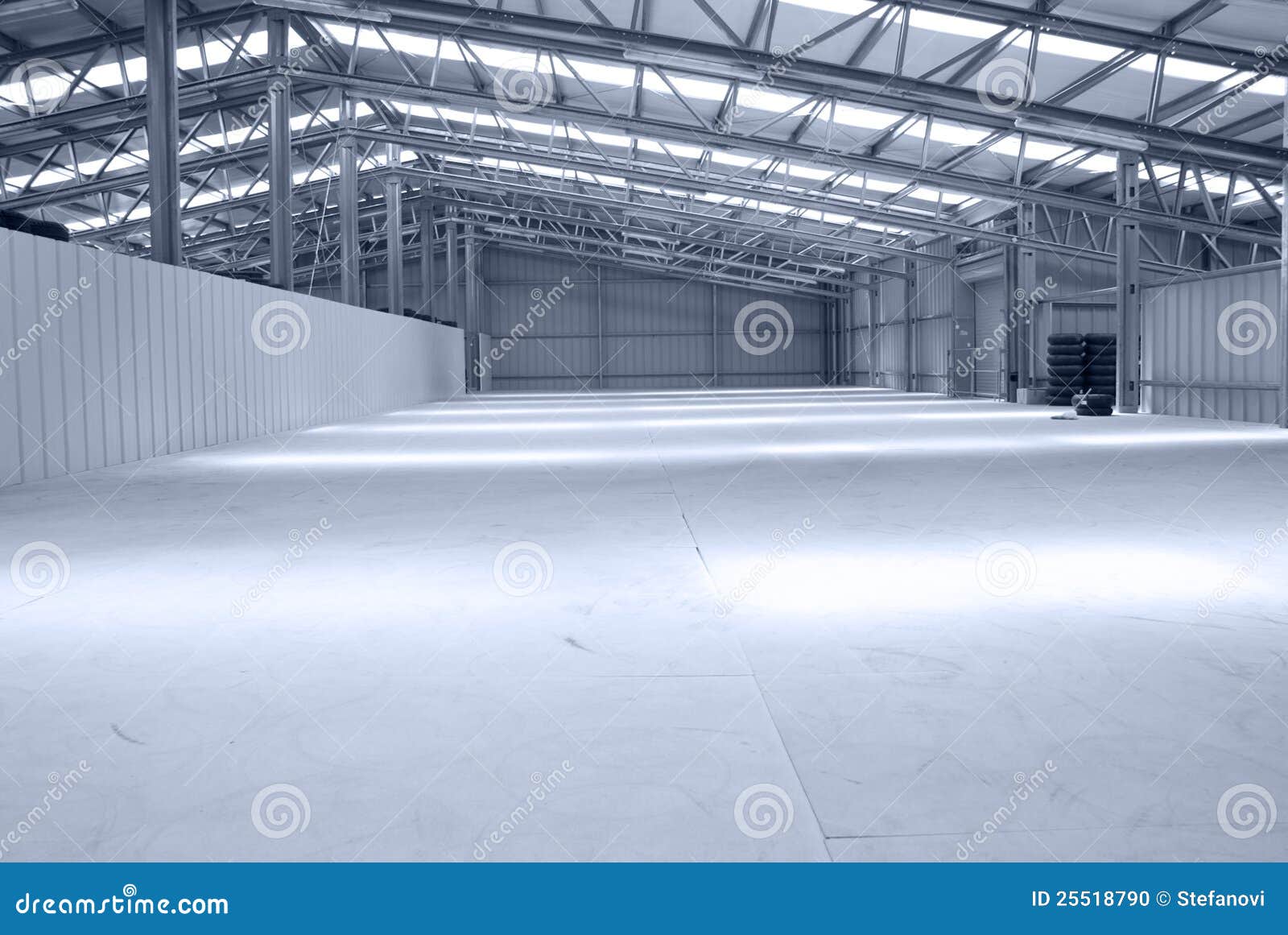 Huge Gray and Light Warehouse with Metal Roof Stock Photo - Image of ...
