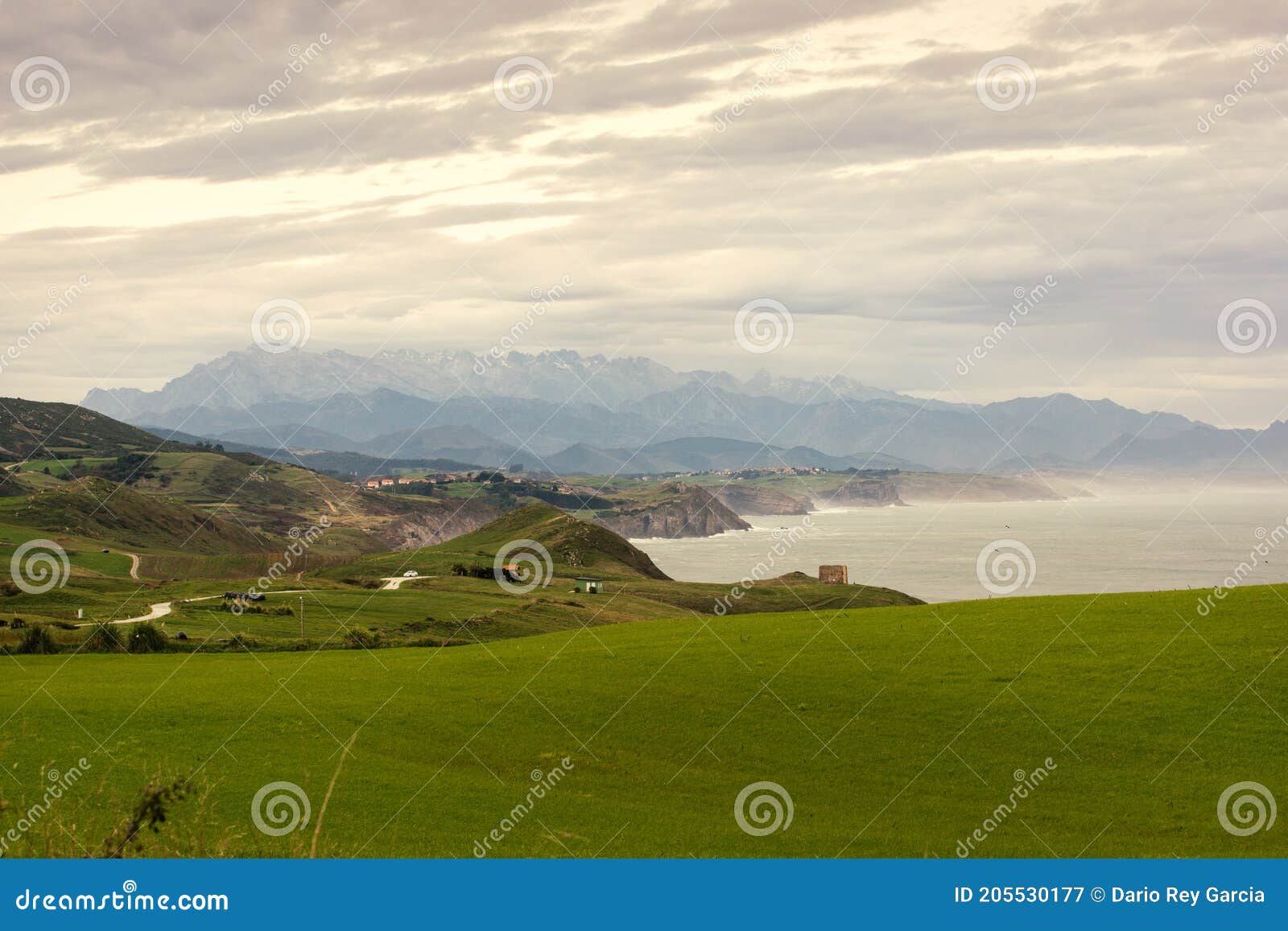 Huge Green Grass Field and a Cliff Landscape Stock Image - Image of ...