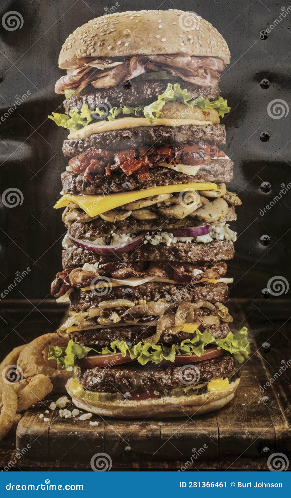 Huge Hamburger with 10 Layers of Beef Stock Image - Image of closeup ...