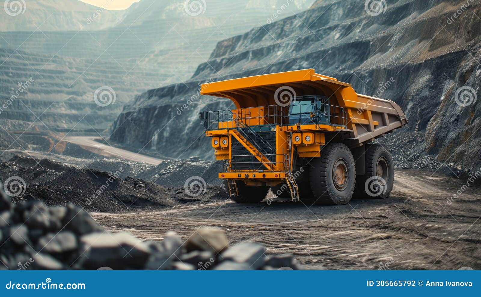 Huge Heavy Mining Dump Truck, Open Pit Coal Mining, Panorama Pit Coal ...