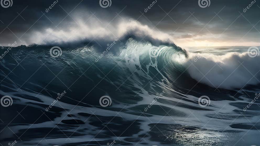 Huge Hyper-realistic Ocean Wave. AI Generated Stock Illustration ...