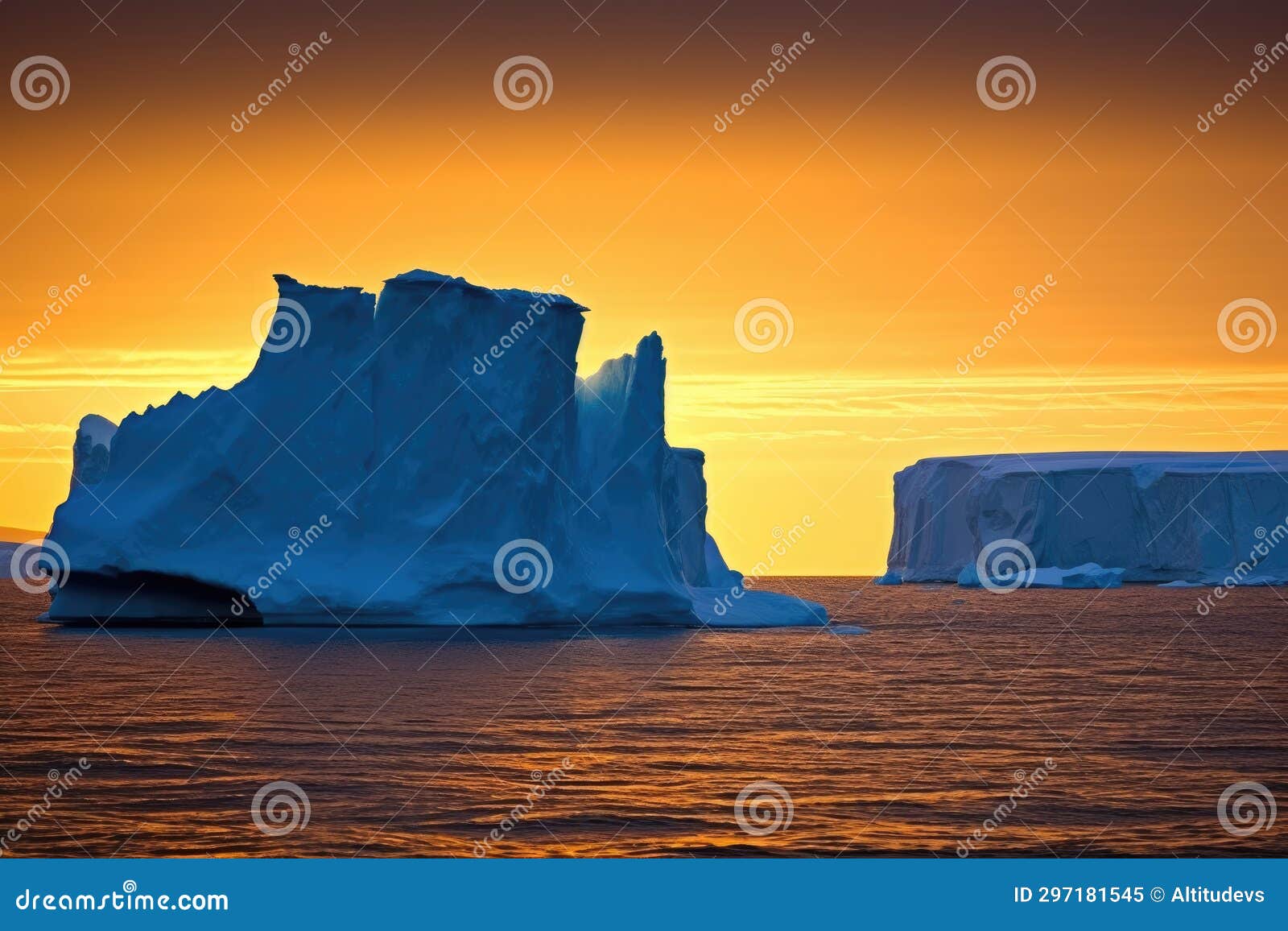 Huge Iceberg Silhouetted by Glow of Setting Sun Stock Image - Image of ...