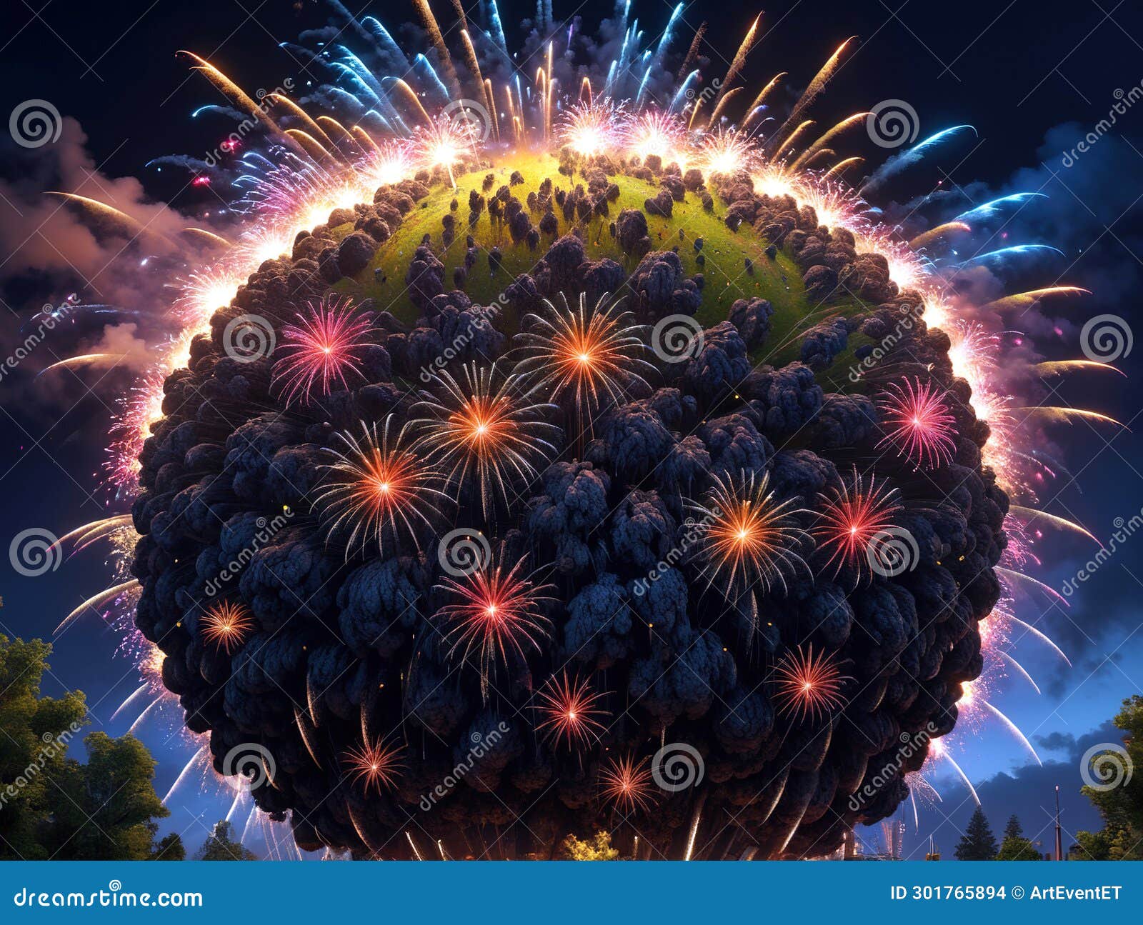 Huge Incredible Fireworks on the Planet Stock Illustration ...