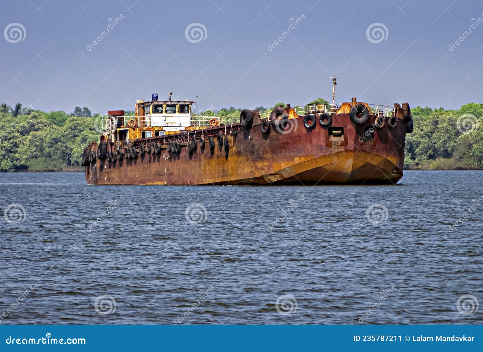 Huge Iron Ore Transporting Barge Passing through Backwaters of Goa ...