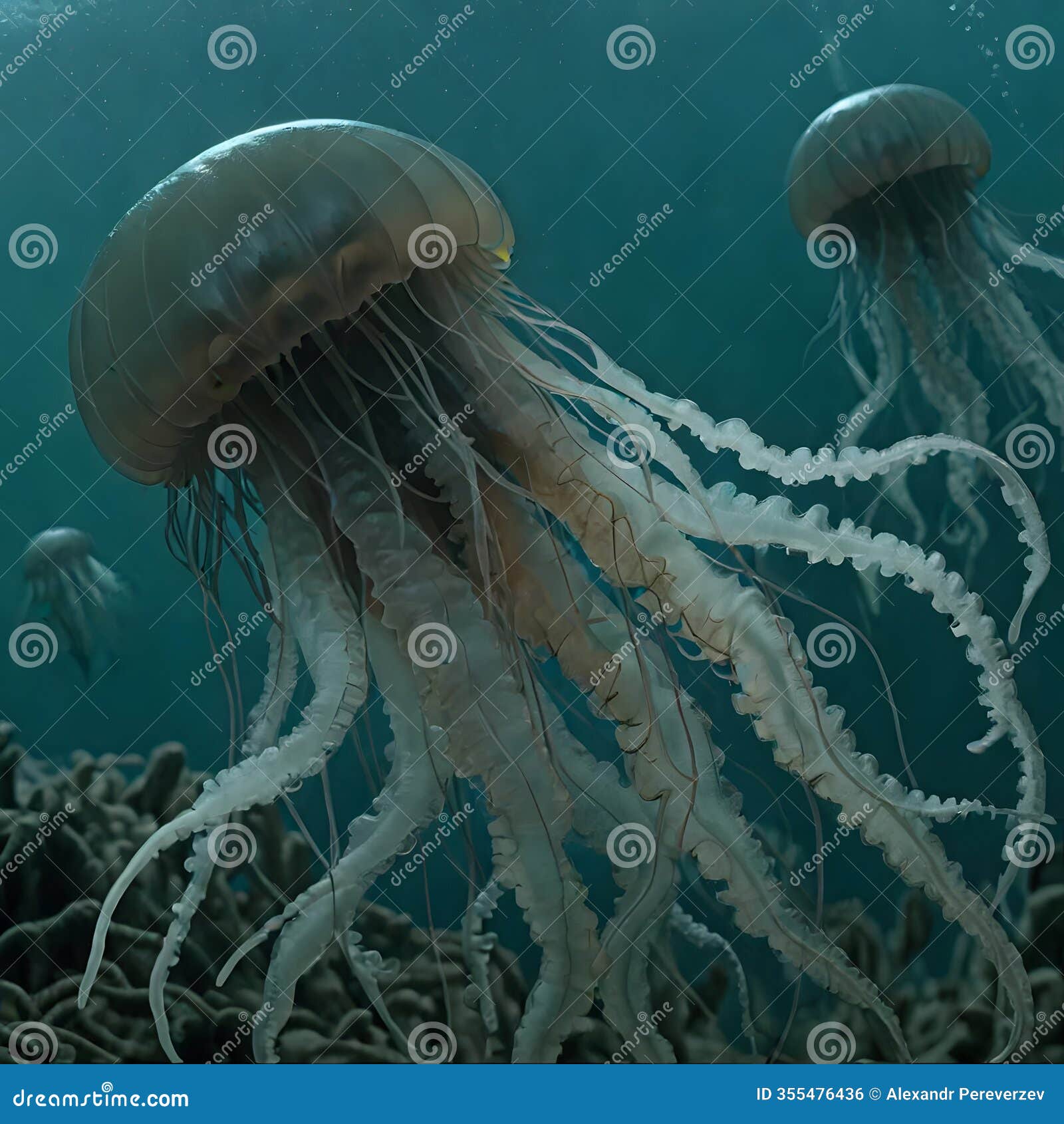 Jellyfish Moving Gracefully In Clear Ocean Water Stock Image ...