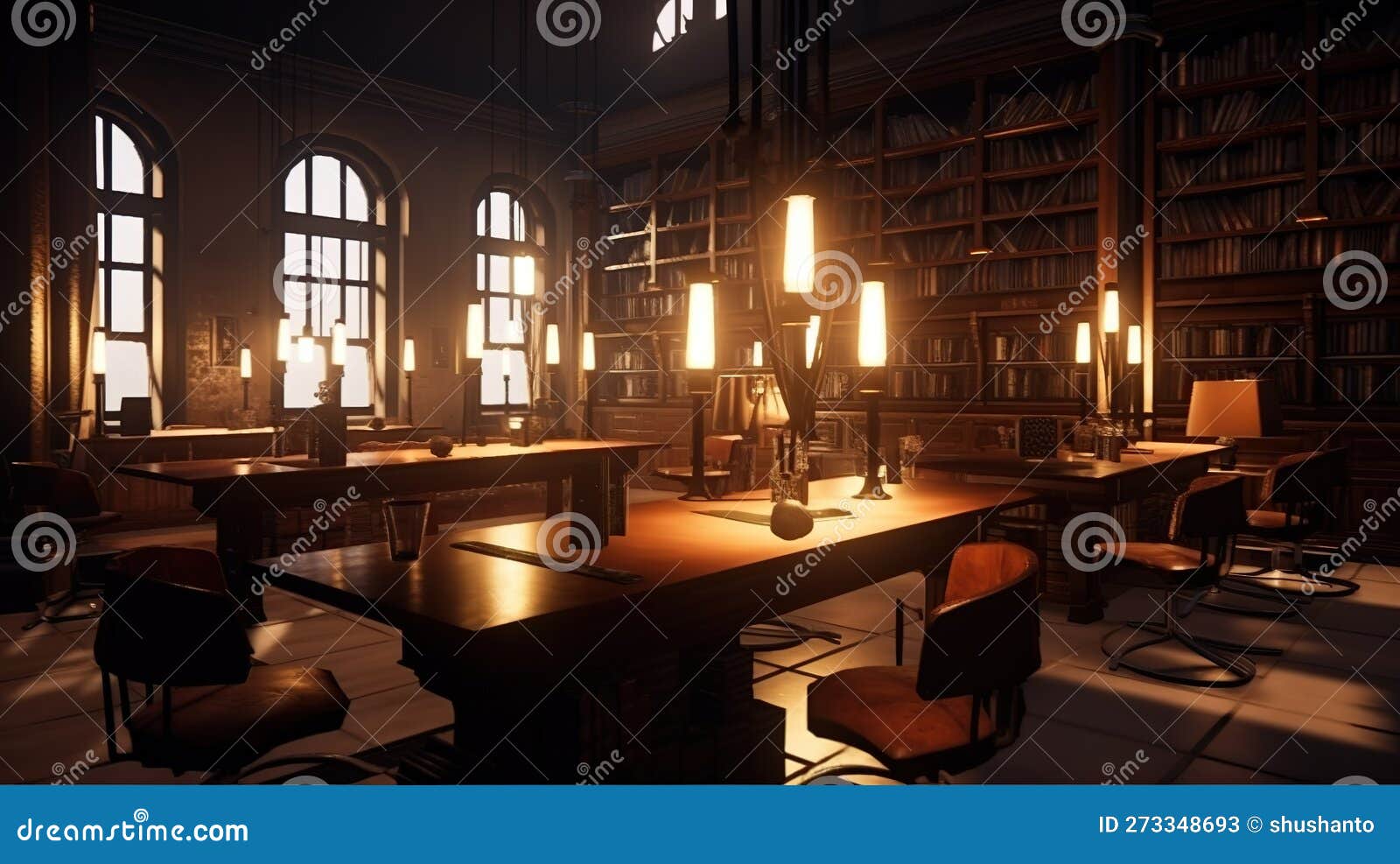 A Huge Library Hall stock illustration. Illustration of interior ...