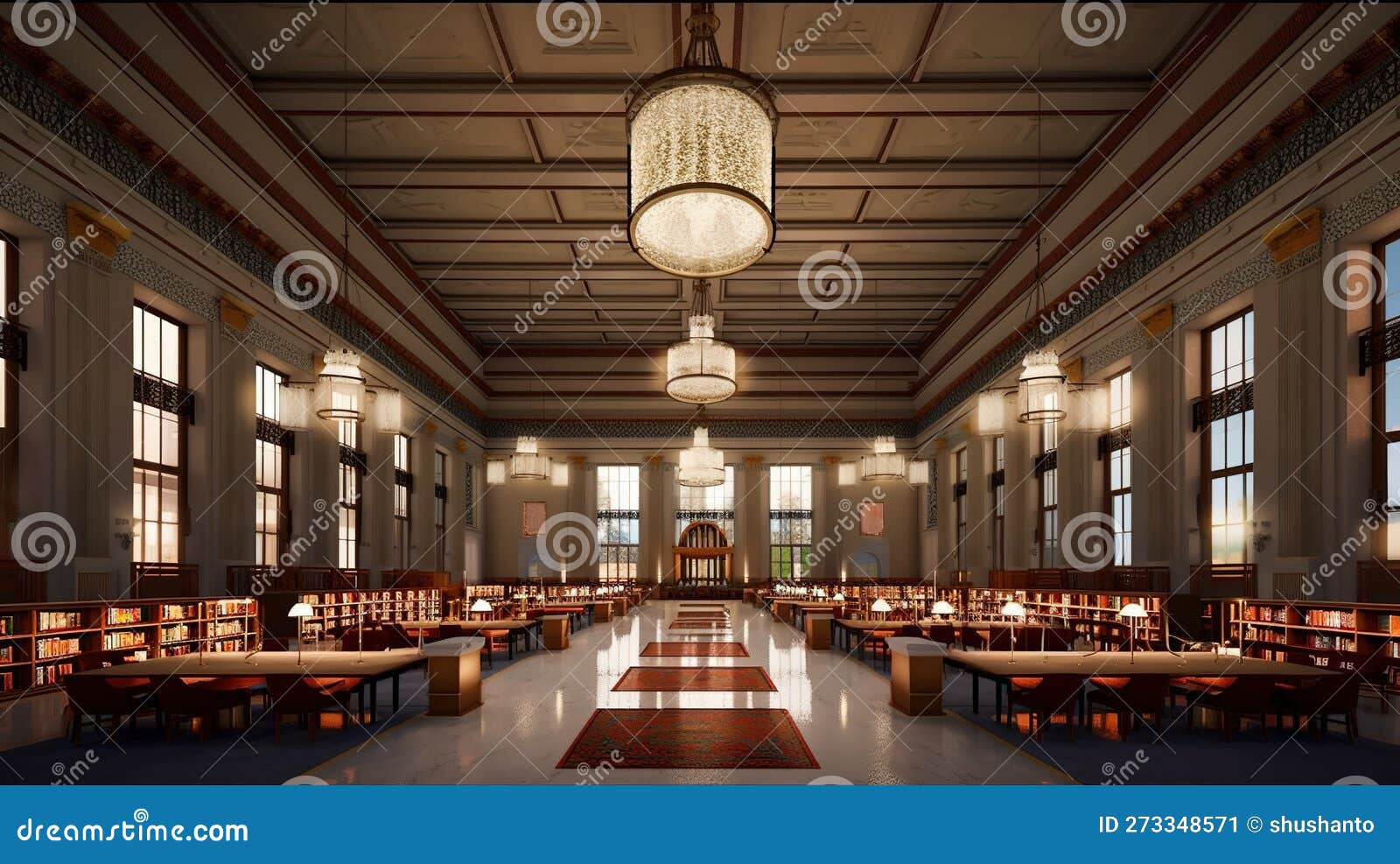 A Huge Library Hall stock illustration. Illustration of inside - 273348571