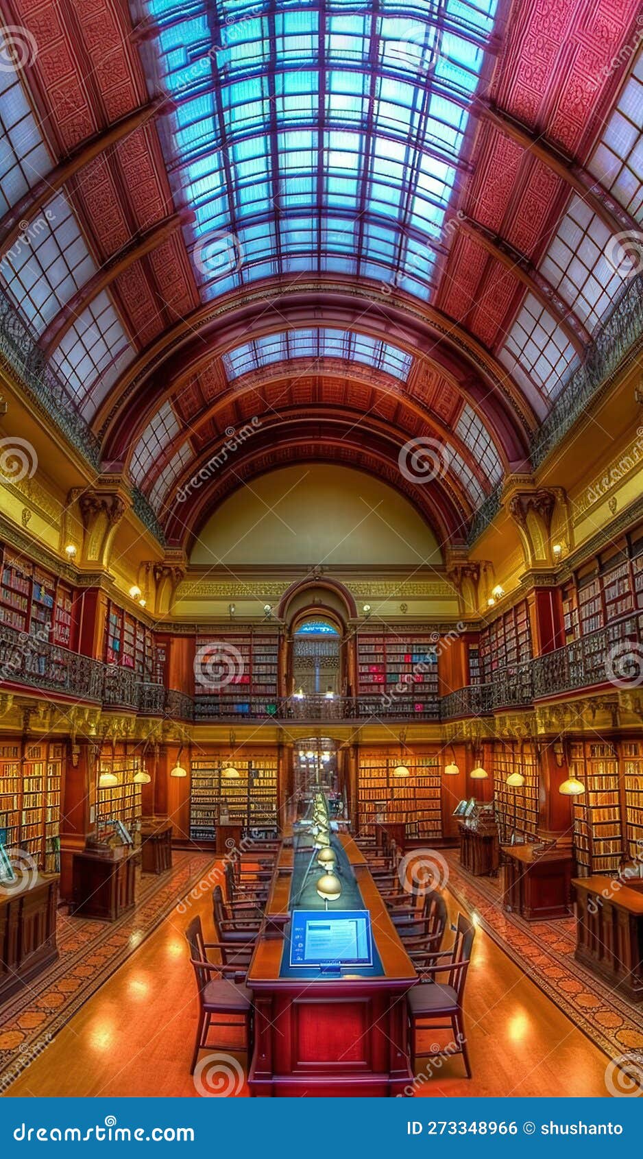 A Huge Library Hall stock illustration. Illustration of table - 273348966