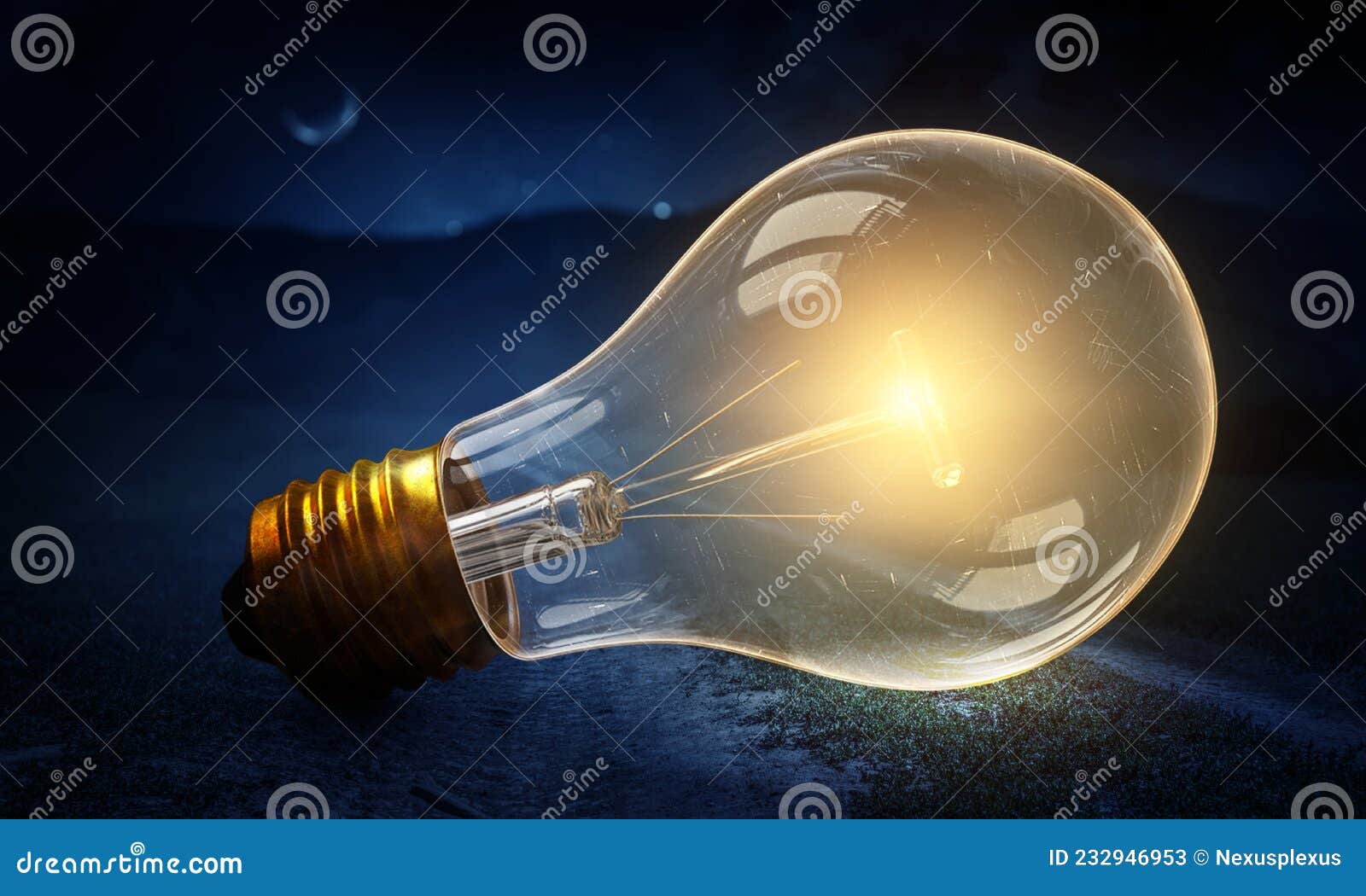 Huge Light Bulb Glowing in the Darkness Stock Image - Image of design ...