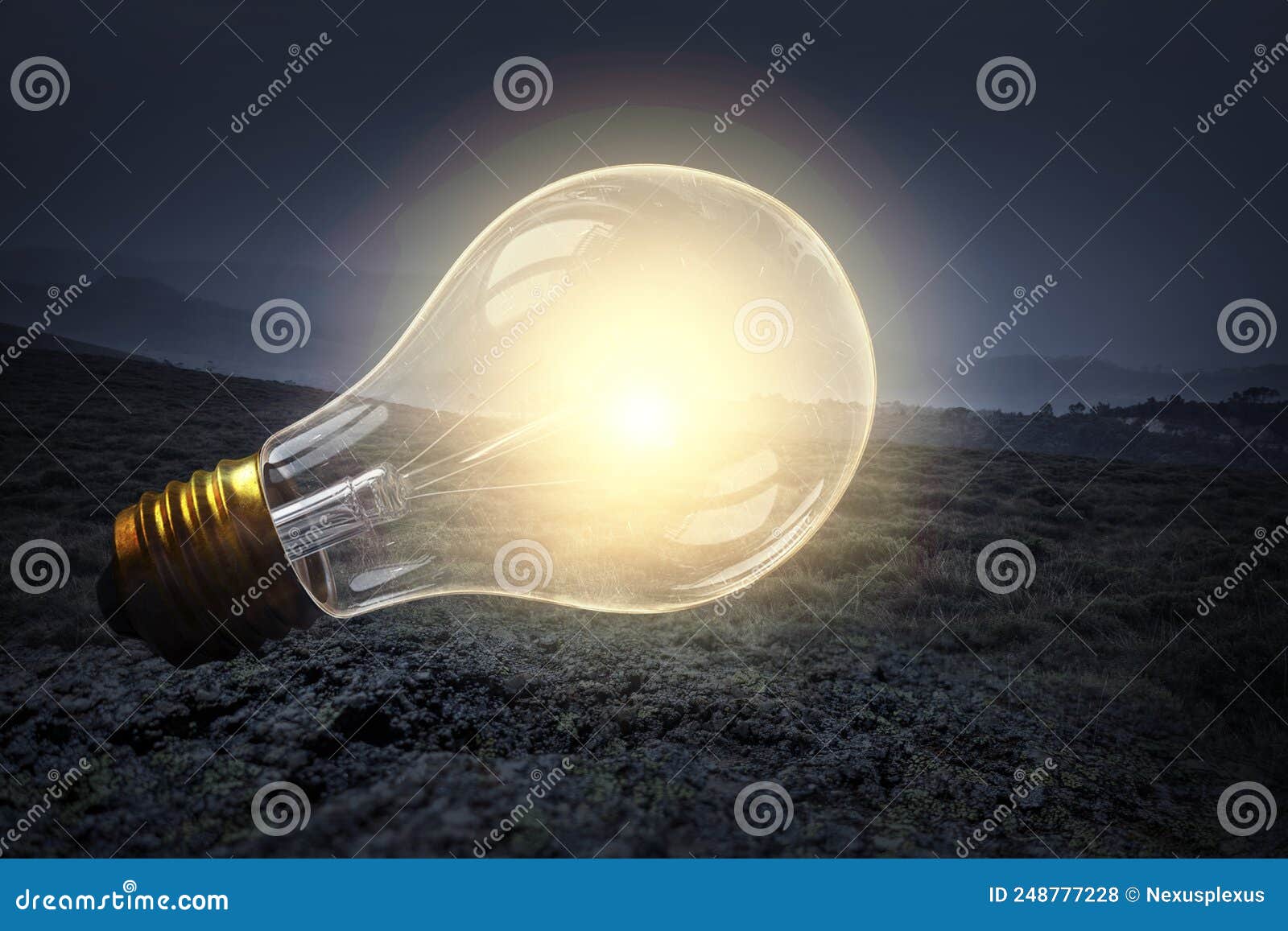 Huge Light Bulb Glowing in the Darkness Stock Photo - Image of night ...