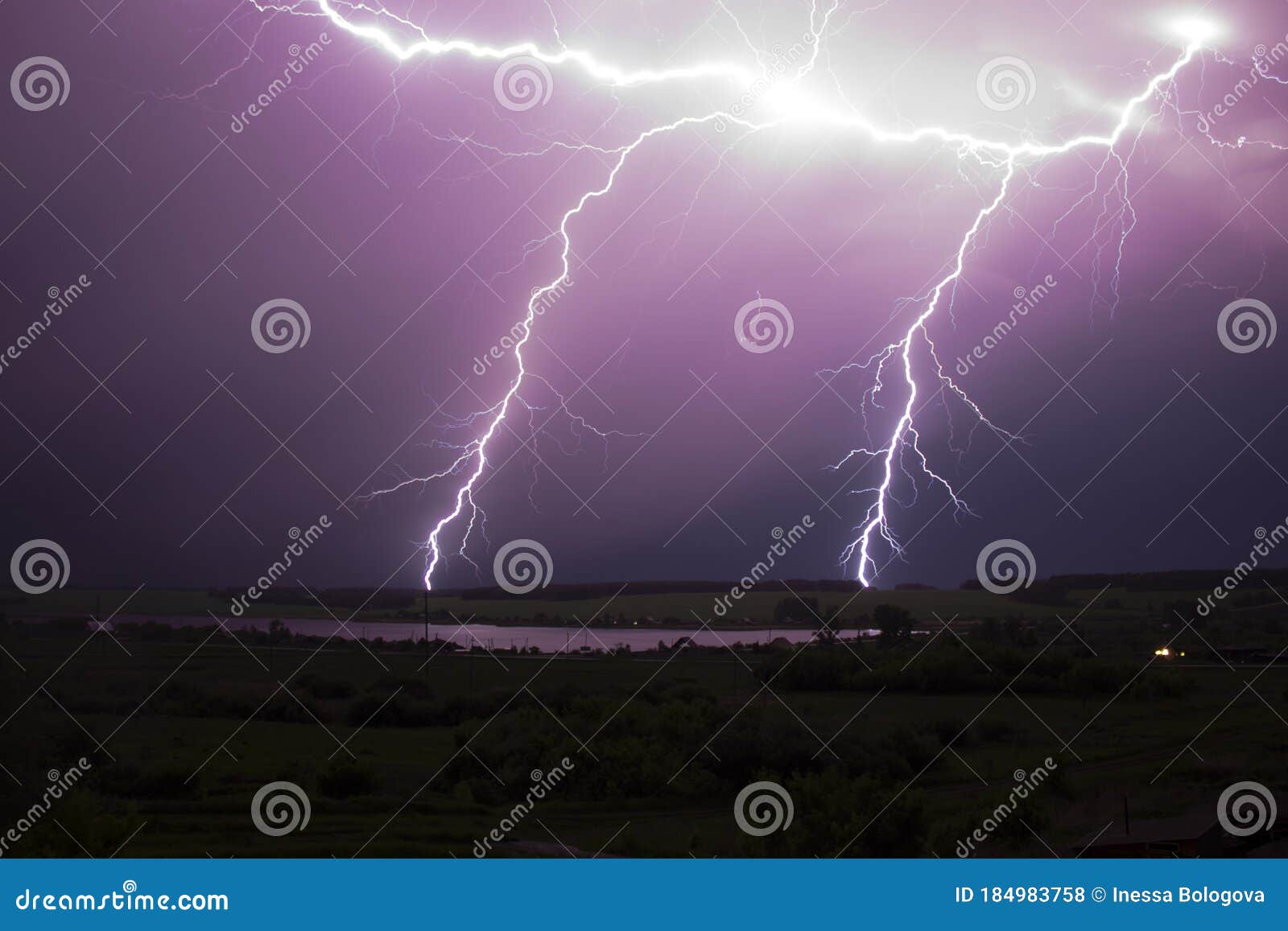 Huge Lightning Strikes the Forest and Field Stock Photo - Image of ...