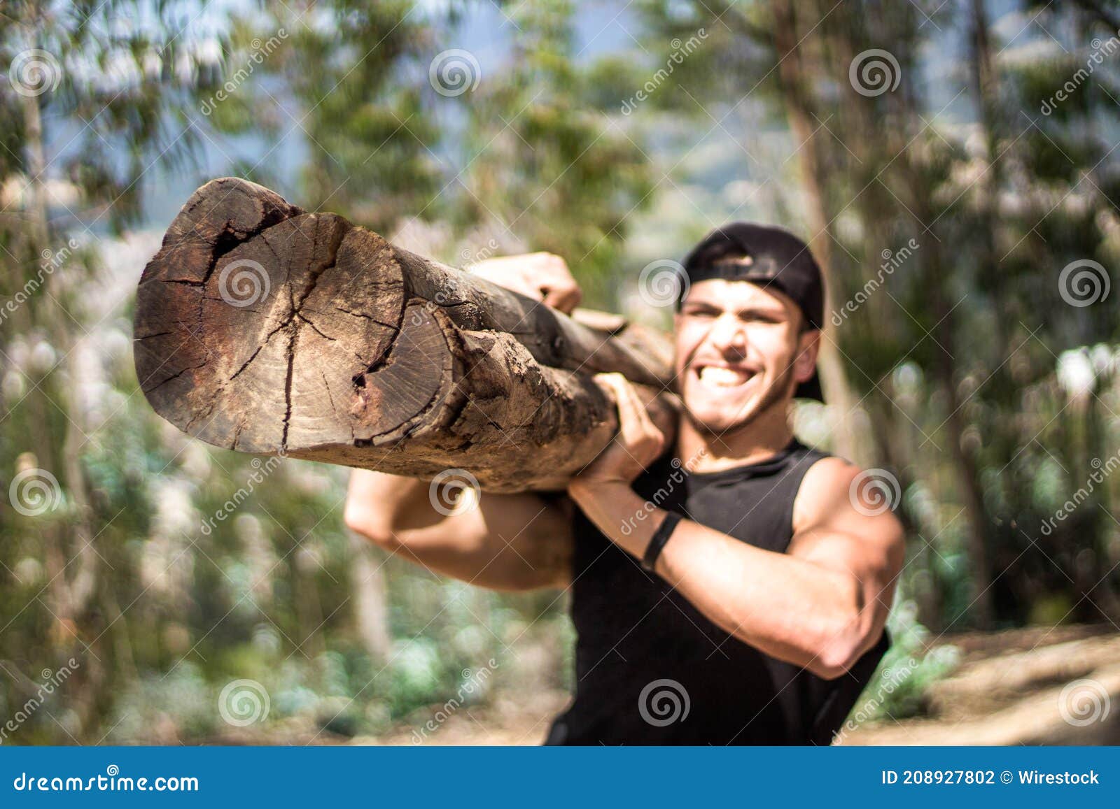 Huge Log in Hands of Powerful Sportsman Stock Photo - Image of strong ...