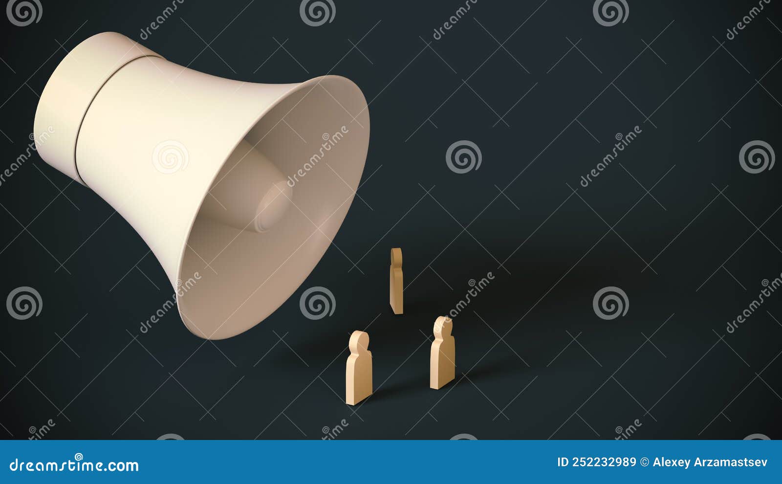 Huge Loudspeaker Loomed Over Tiny Figures of Wooden Men. 3D Rendering ...