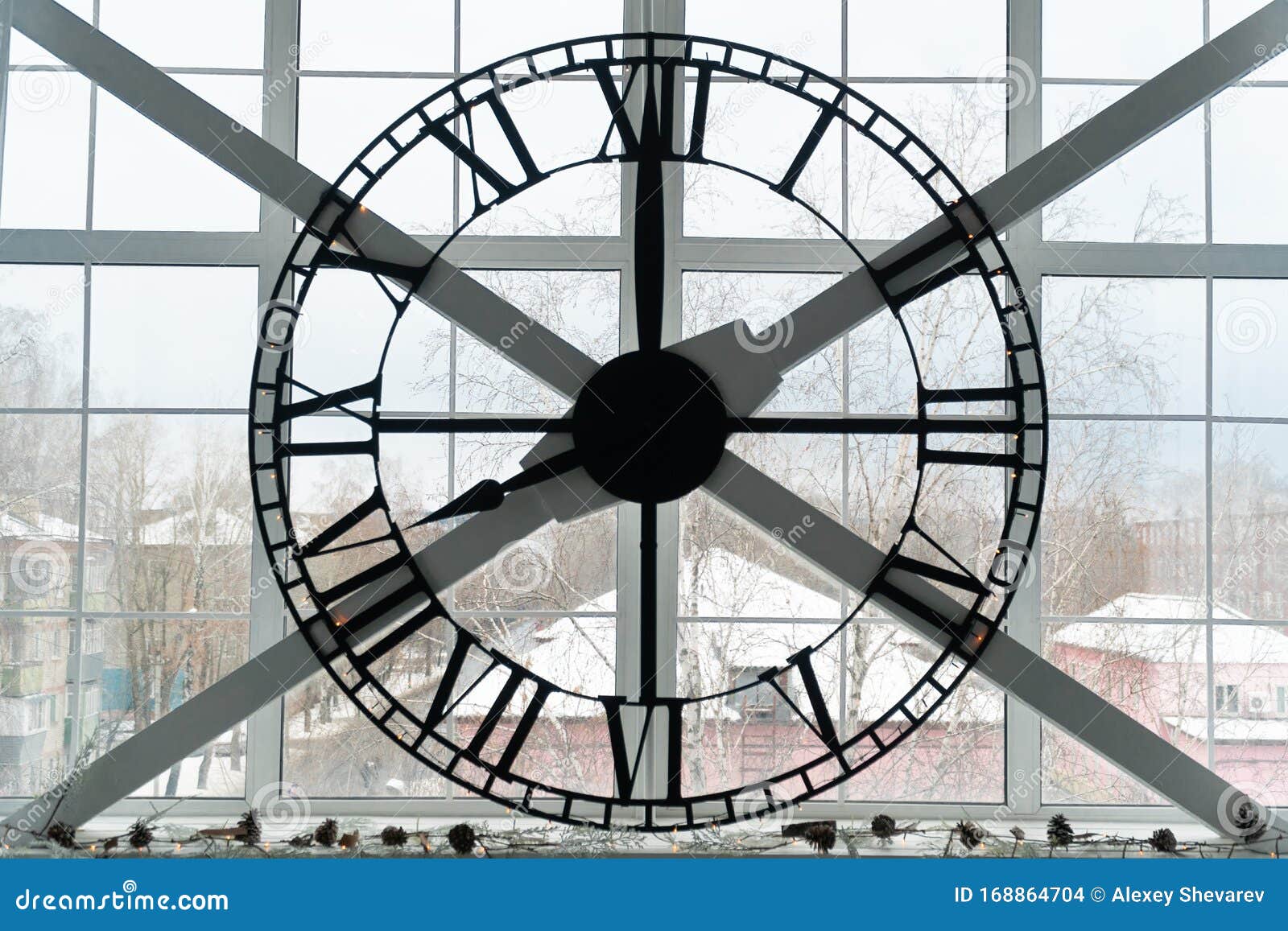 Huge Mechanical Clock on the Window in the Room Stock Photo - Image of ...