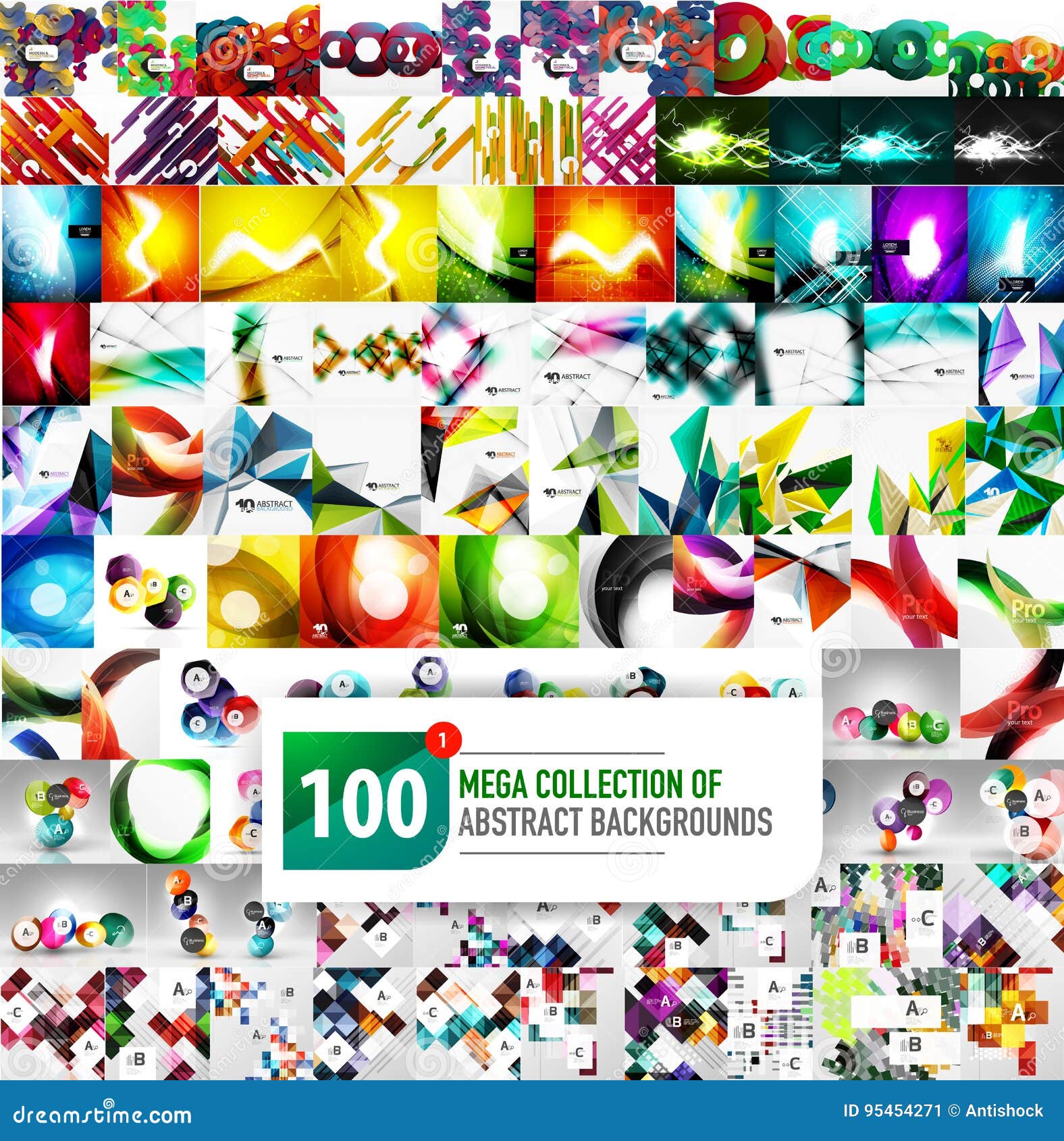 Huge Mega Collection of 100 Various Abstract Backgrounds Stock Vector ...