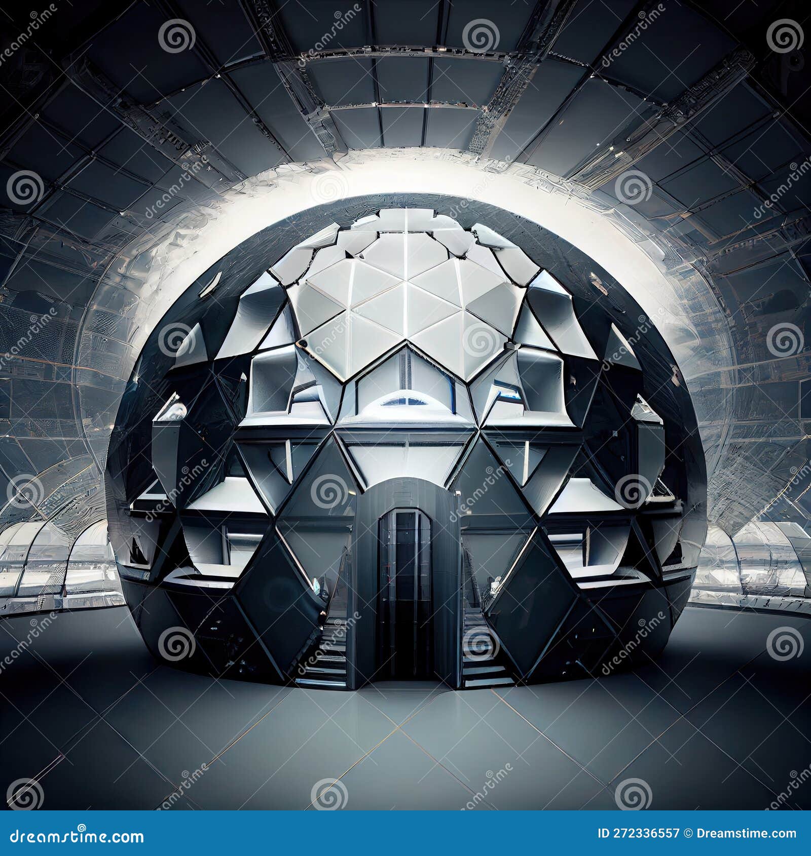 Huge Metallic Dome with Projection in Future Sci-fi Futuristic Interior ...