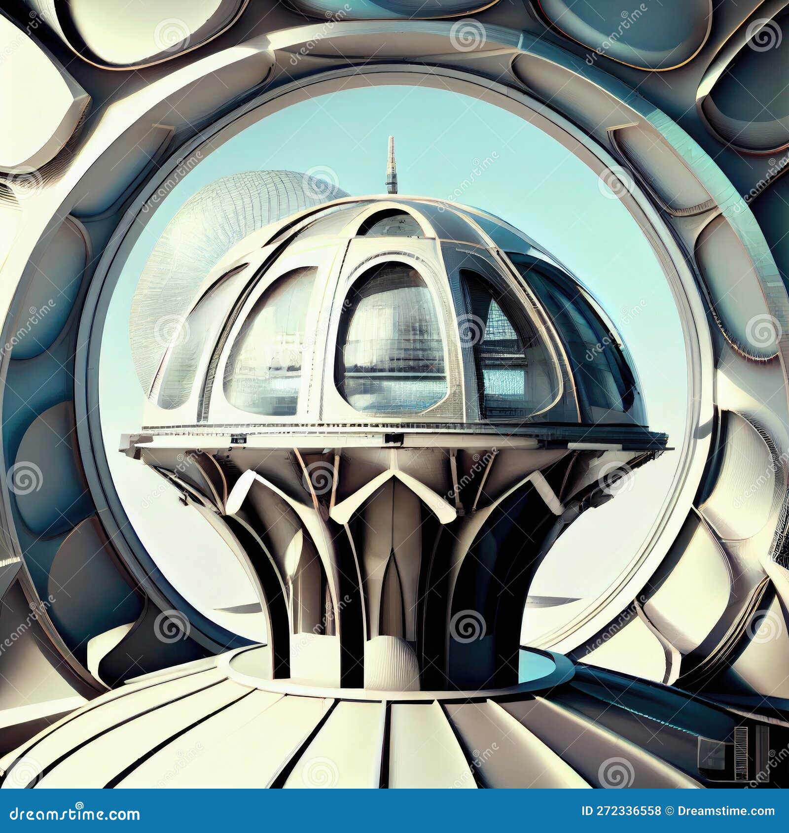 Huge Metallic Dome with Projection in Future Sci-fi Futuristic Interior ...
