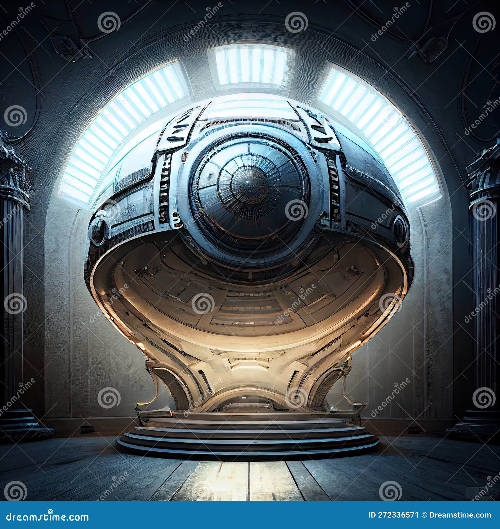 Huge Metallic Dome with Projection in Future Sci-fi Futuristic Interior ...