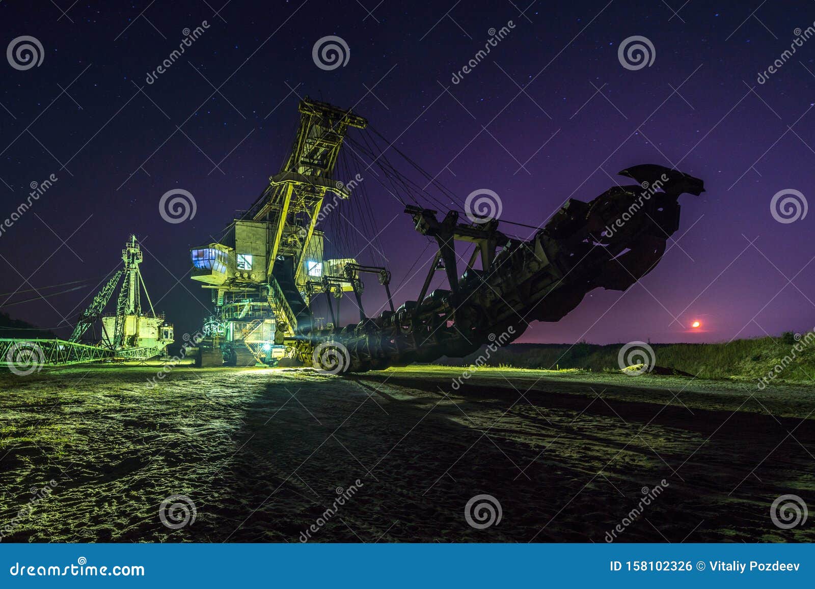 Huge Mining Excavator at Night Stock Photo - Image of energy, excavator ...