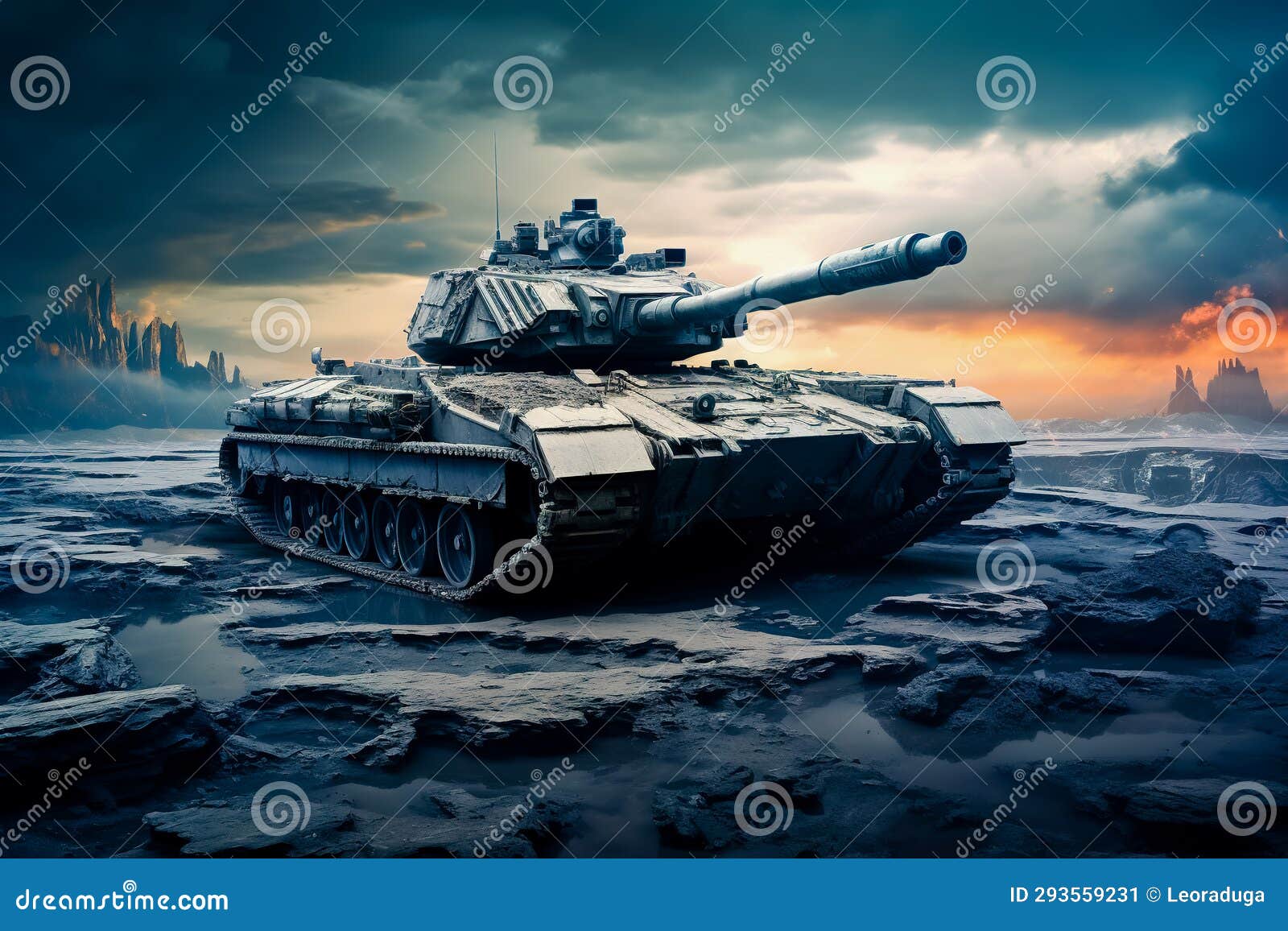 A Huge Modern Tank Rides Onto the Battlefield Stock Illustration ...