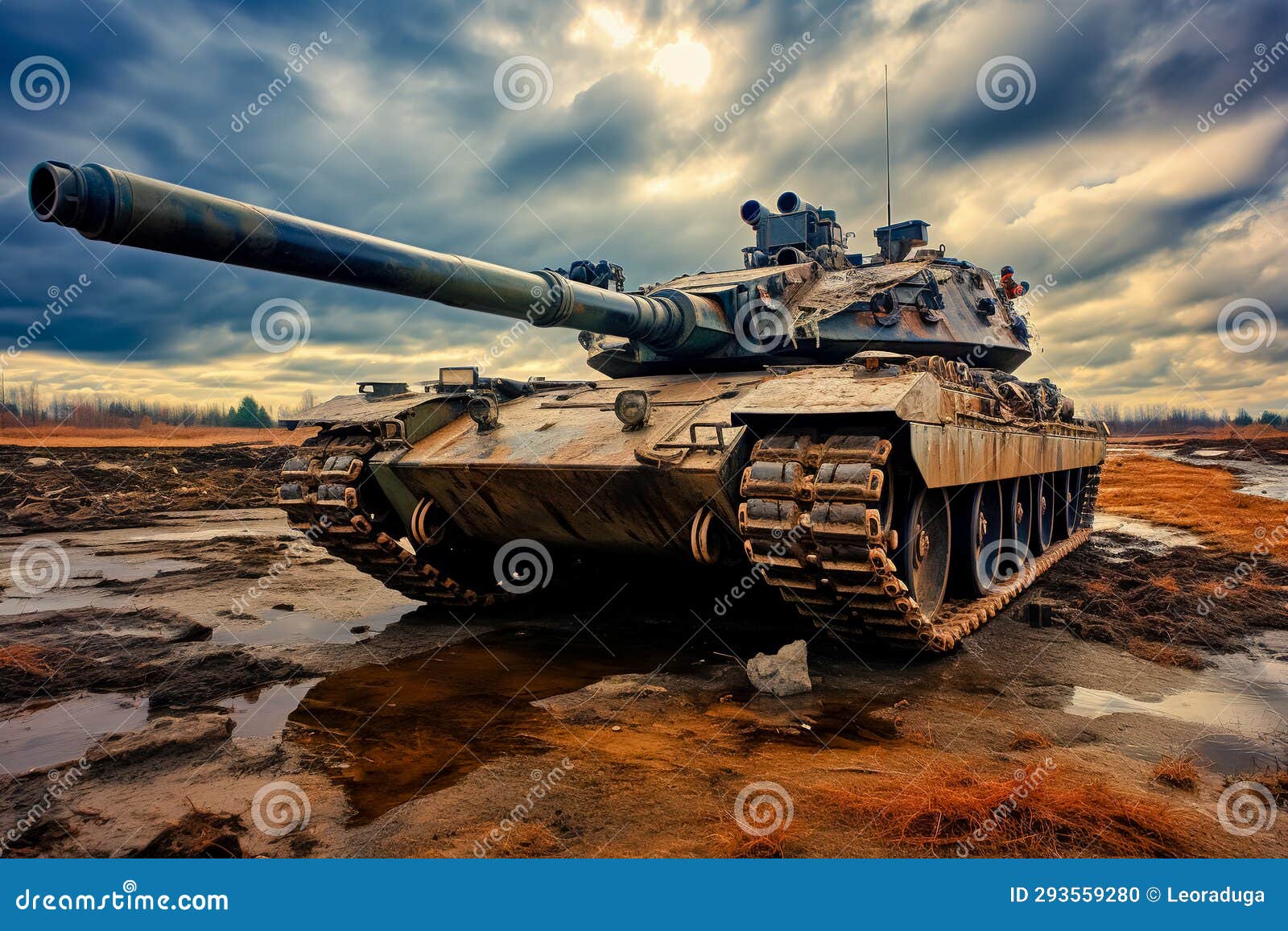 A Huge Modern Tank Rides Onto the Battlefield Stock Illustration ...