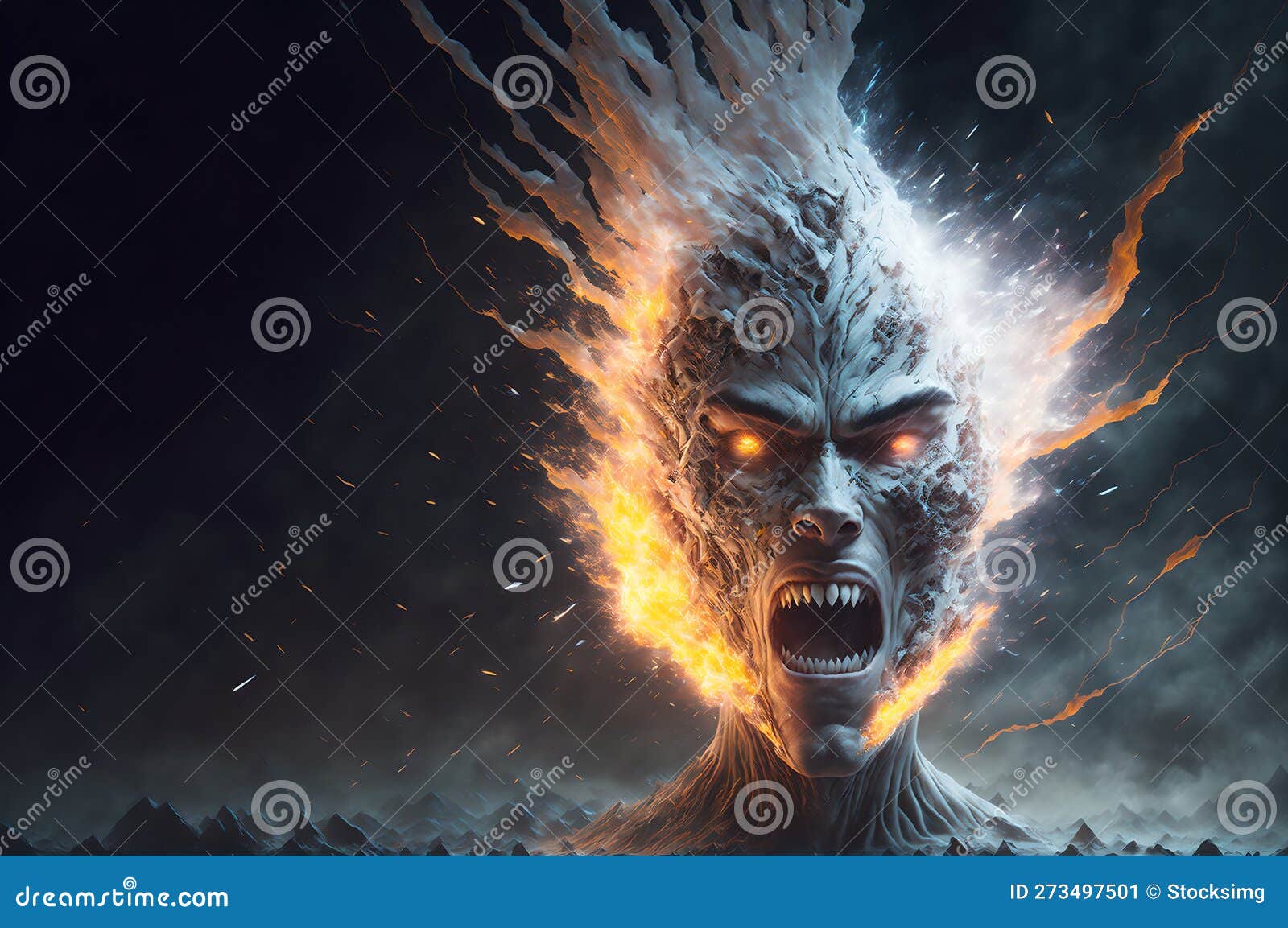 Huge Monster with a Burnt Head and Red Eyes, Sharp Teeth Demon Stock ... Huge Monster with a Burnt Head and Red Eyes, Sharp Teeth Demon Stock ...