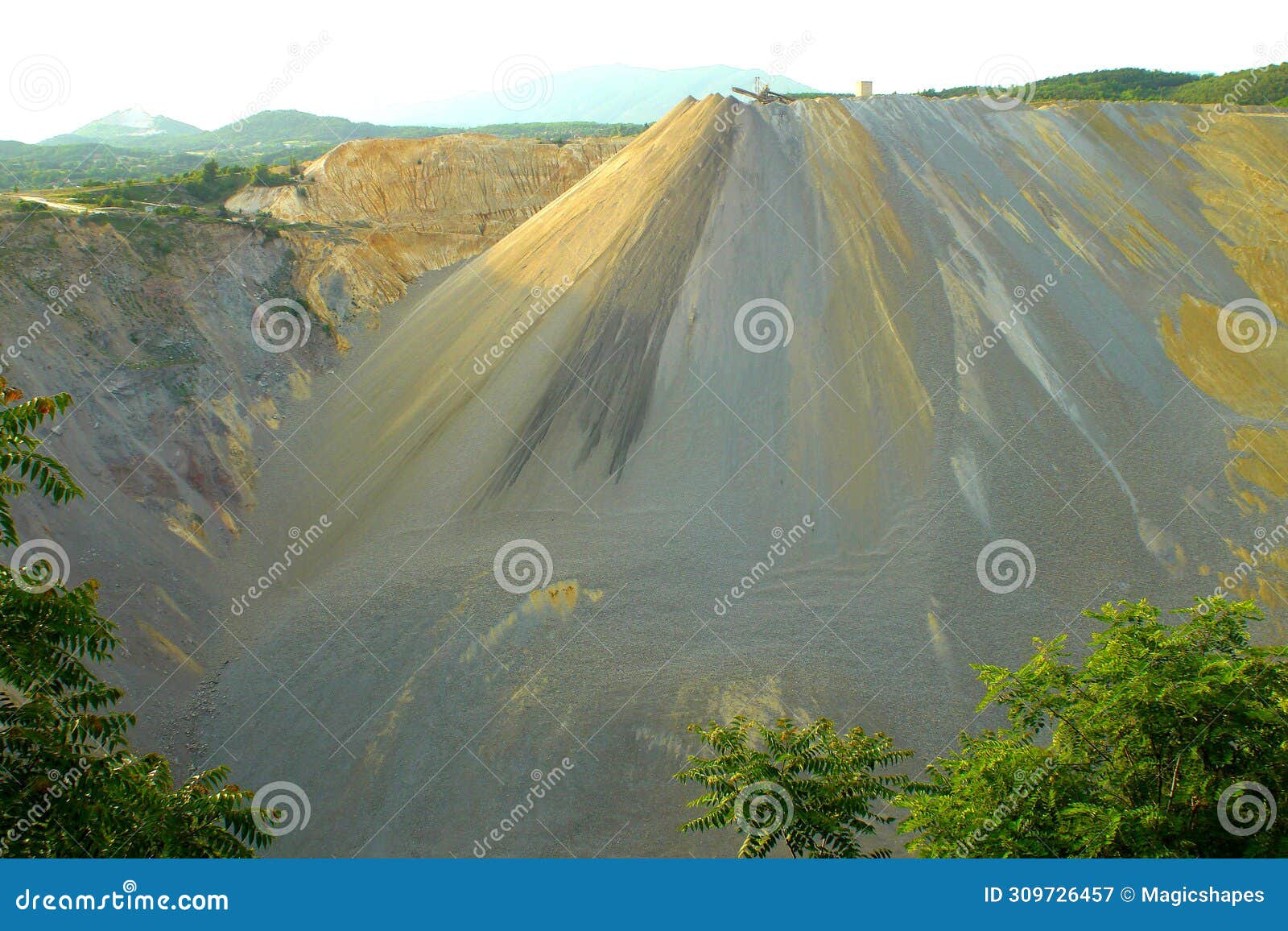 Huge Mountain of Mining Tailings and Copper Mine with the Elevator on ...
