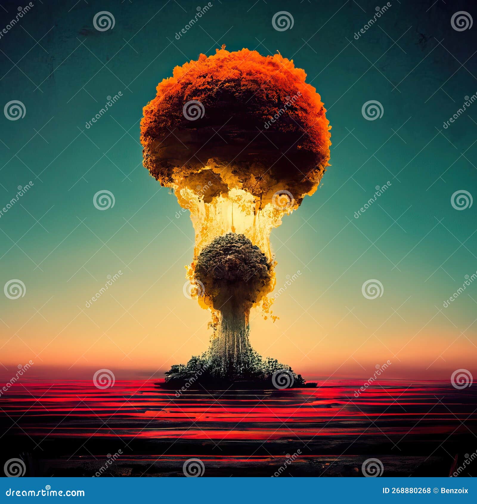 Huge Nuclear Explosion in City. Generative AI. Stock Illustration ...