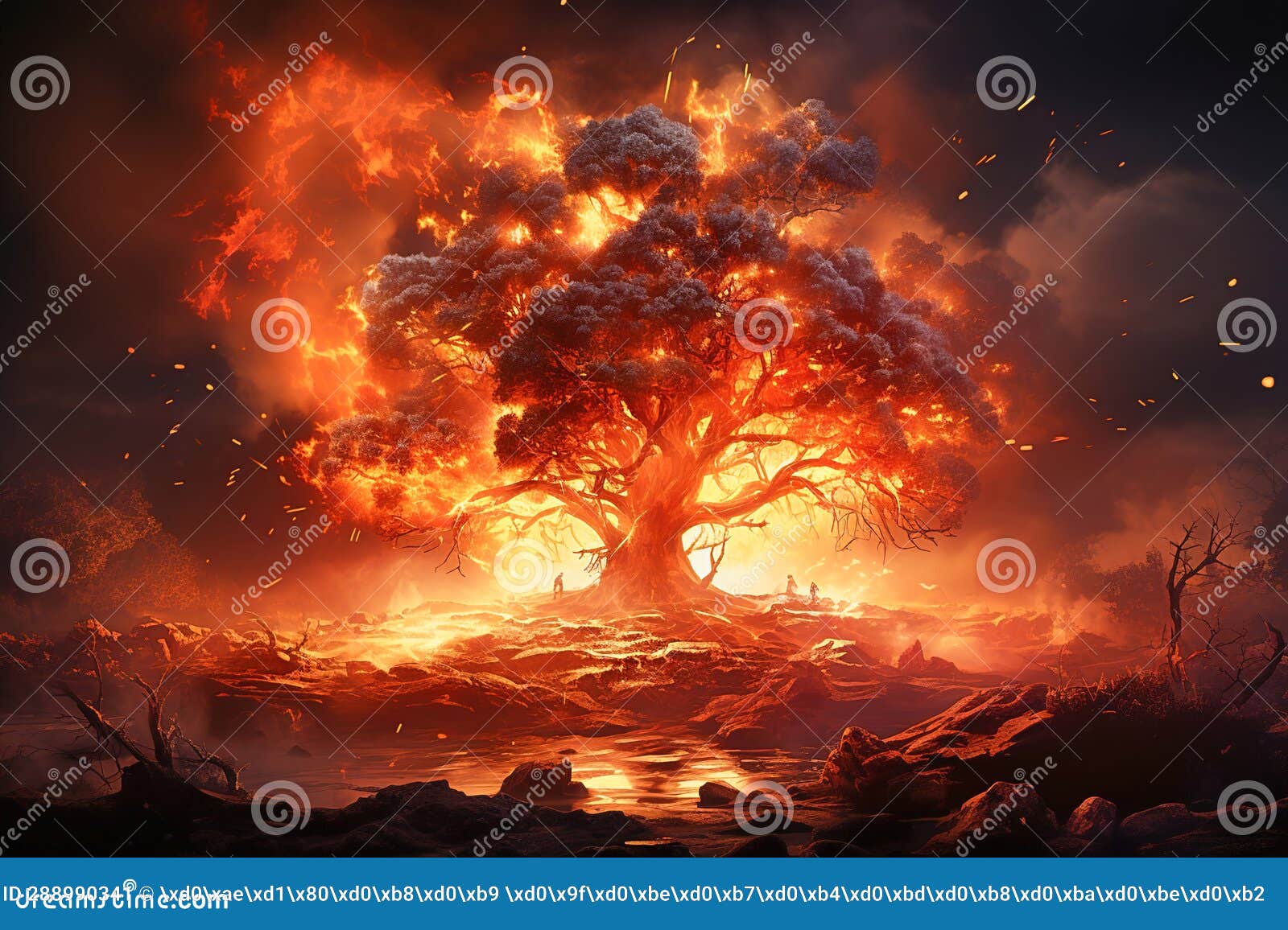 A Huge Old Tree is Burning, Damaged by Wildfires. Stock Image - Image ...