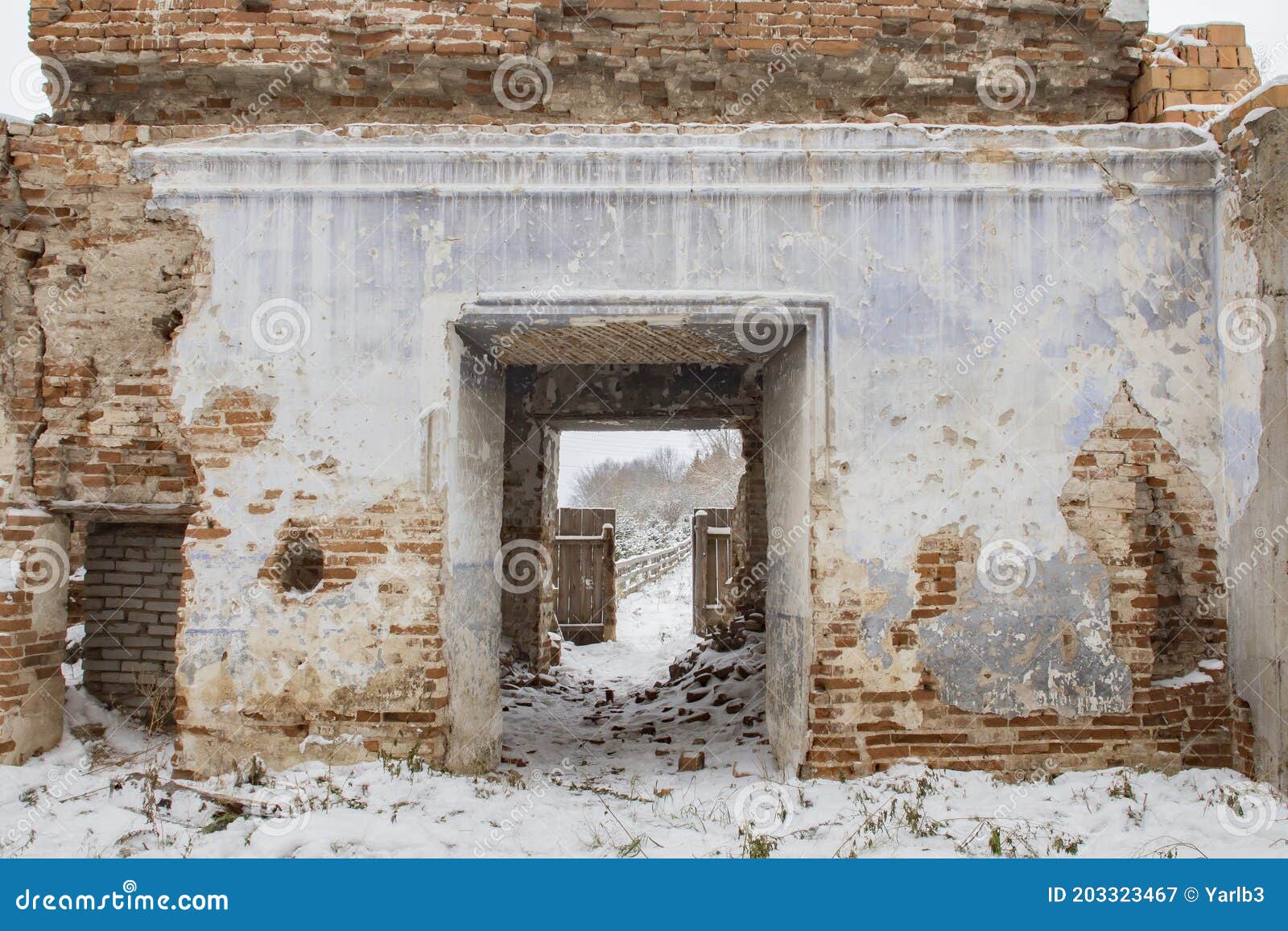 A Huge Opening in an Old Brick Abandoned Building Stock Image - Image ...