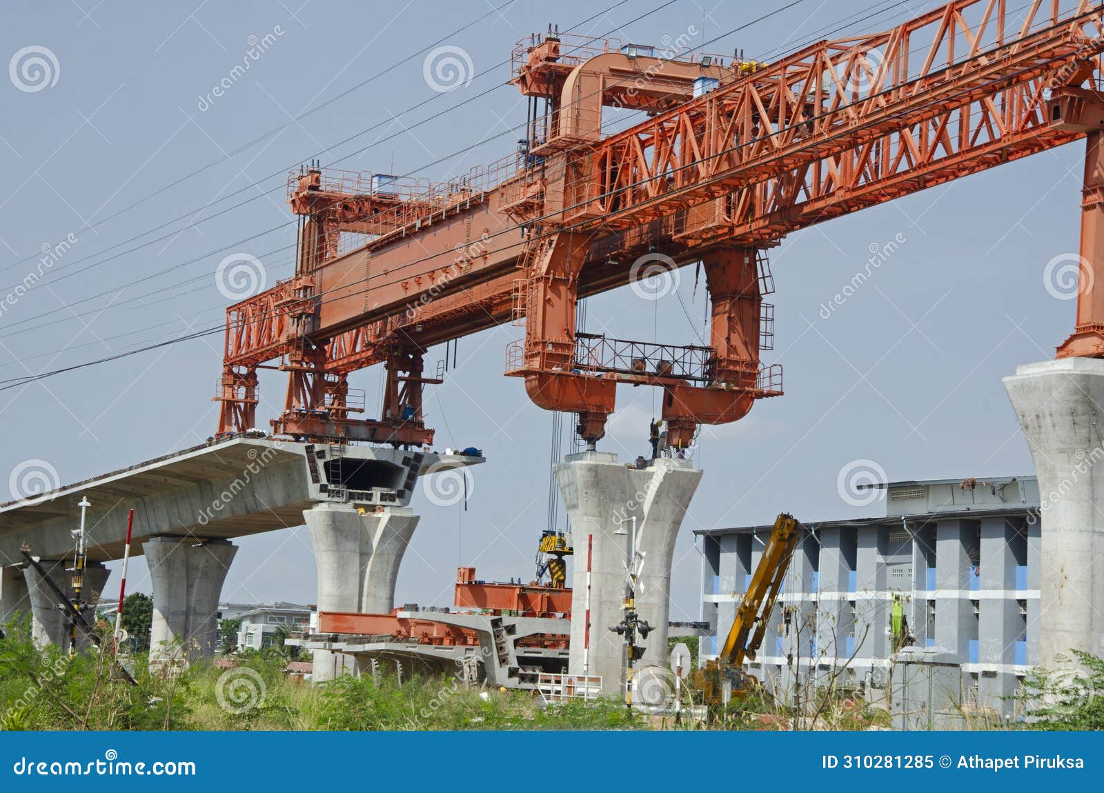 Huge Orange Dislocation Bridge Construction Overhead Crane Stock Image ...