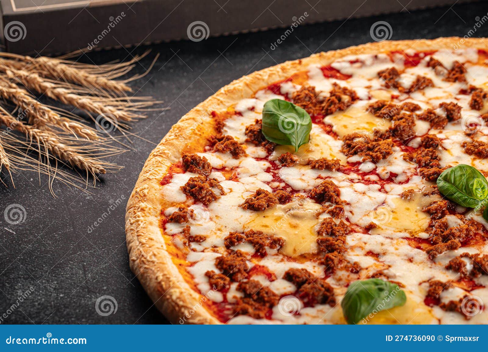Huge Pizza with Cheddar Cheese and Minced Beef Stock Photo - Image of ...