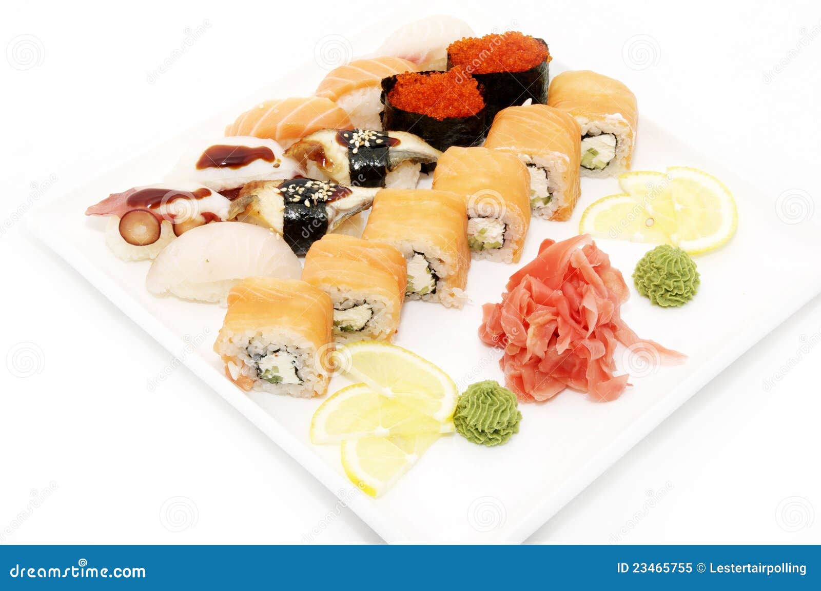 A huge plate of sushi stock image. Image of lemon, cafe - 23465755
