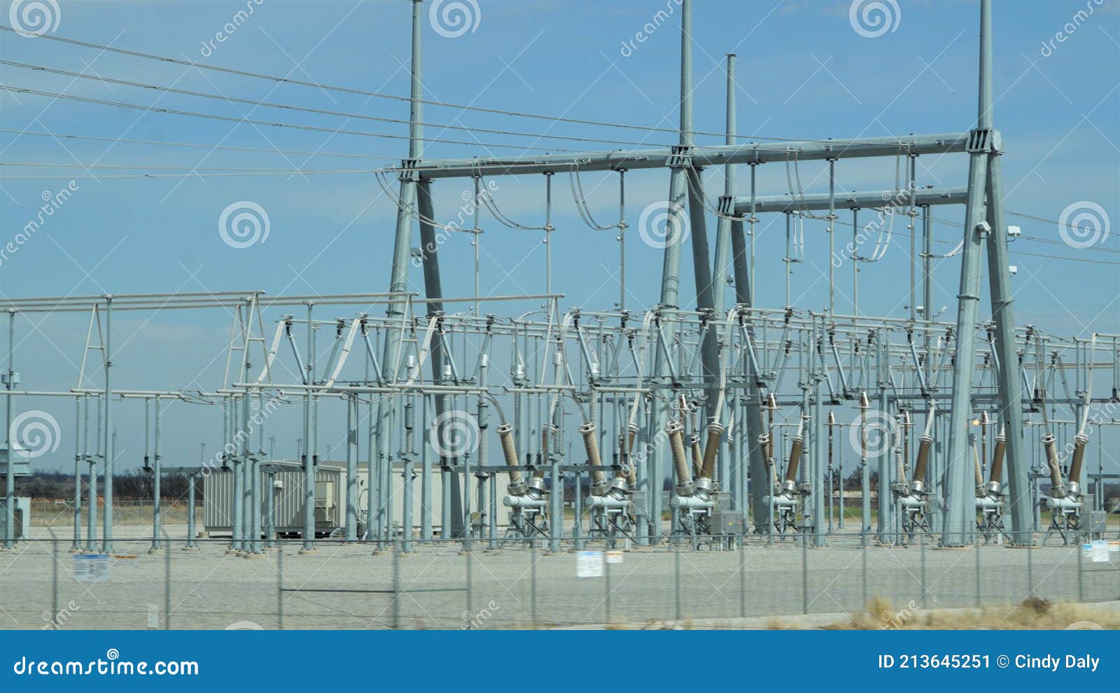 Power Grid Substation With High Voltage Warning Signs Behind A Barbed ...