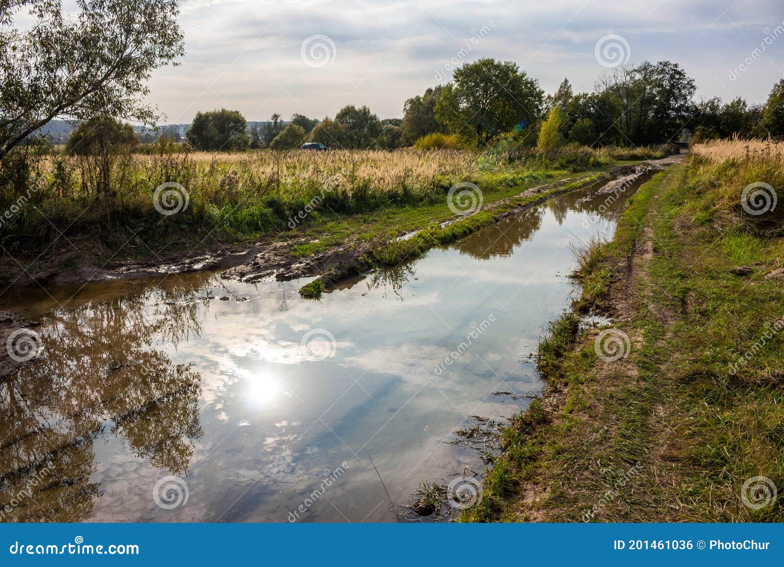 A Huge Puddle In Front Of The Gate On The Football Field. Unfinished ...