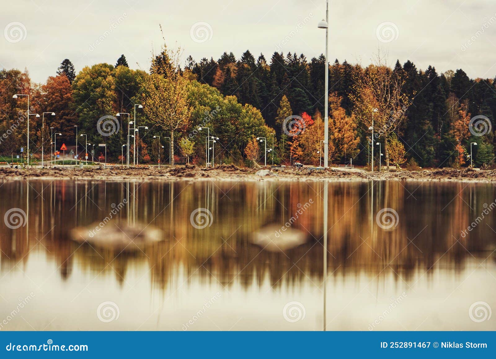 A Huge Puddle In Front Of The Gate On The Football Field. Unfinished ...
