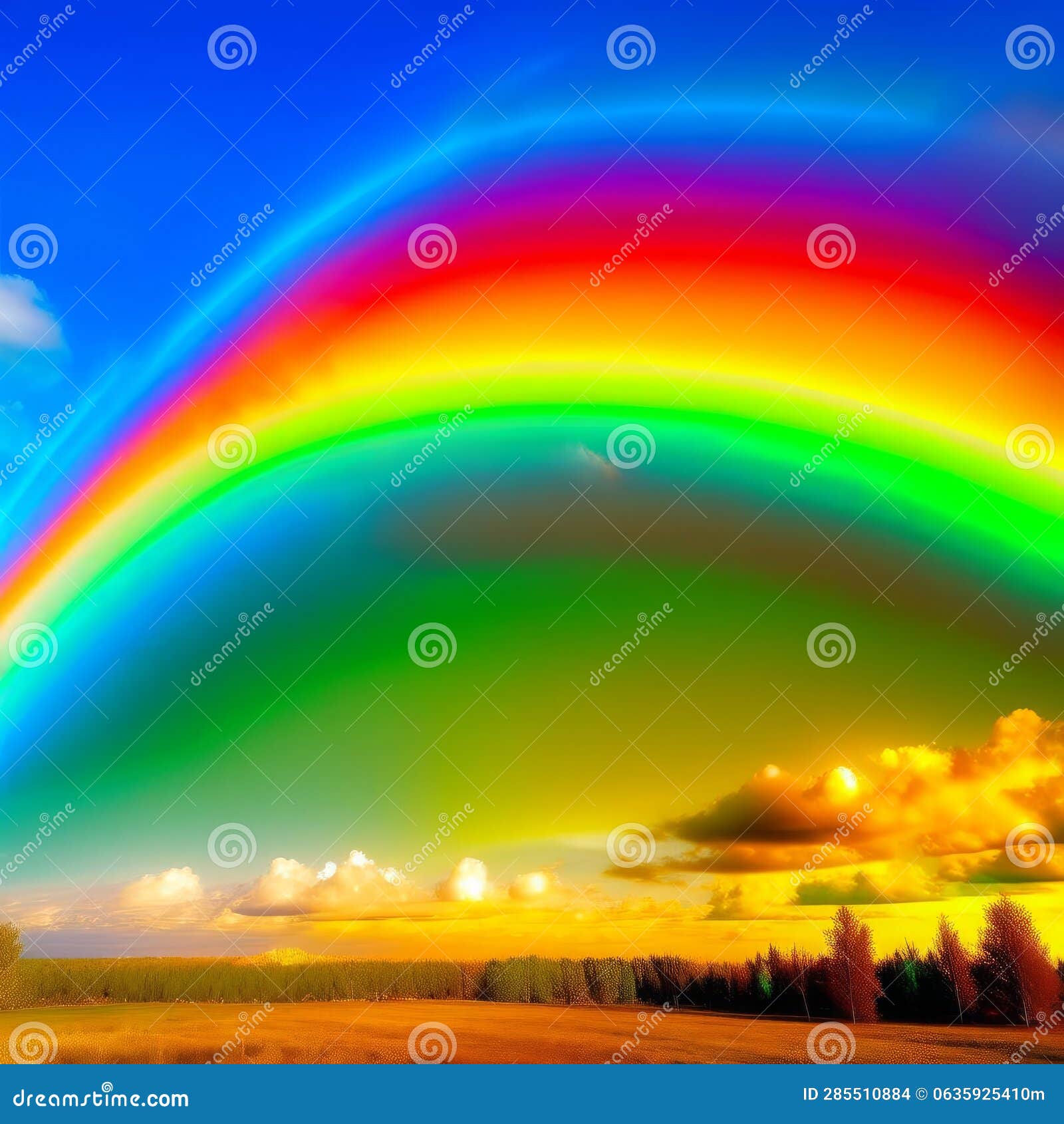 Huge Rainbow Over the Field. Stock Illustration - Illustration of ...