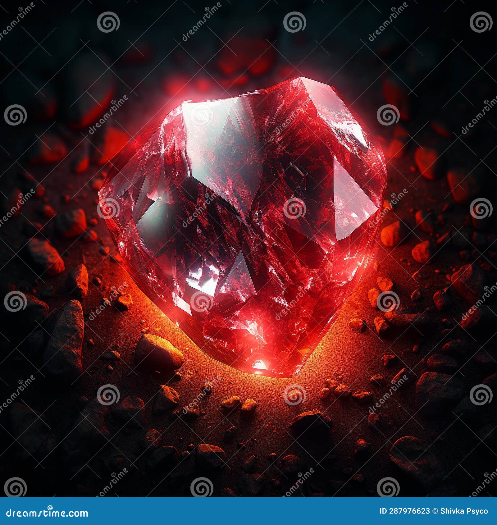 A Huge Red Glowing Gem Shining Generative AI Stock Illustration ...