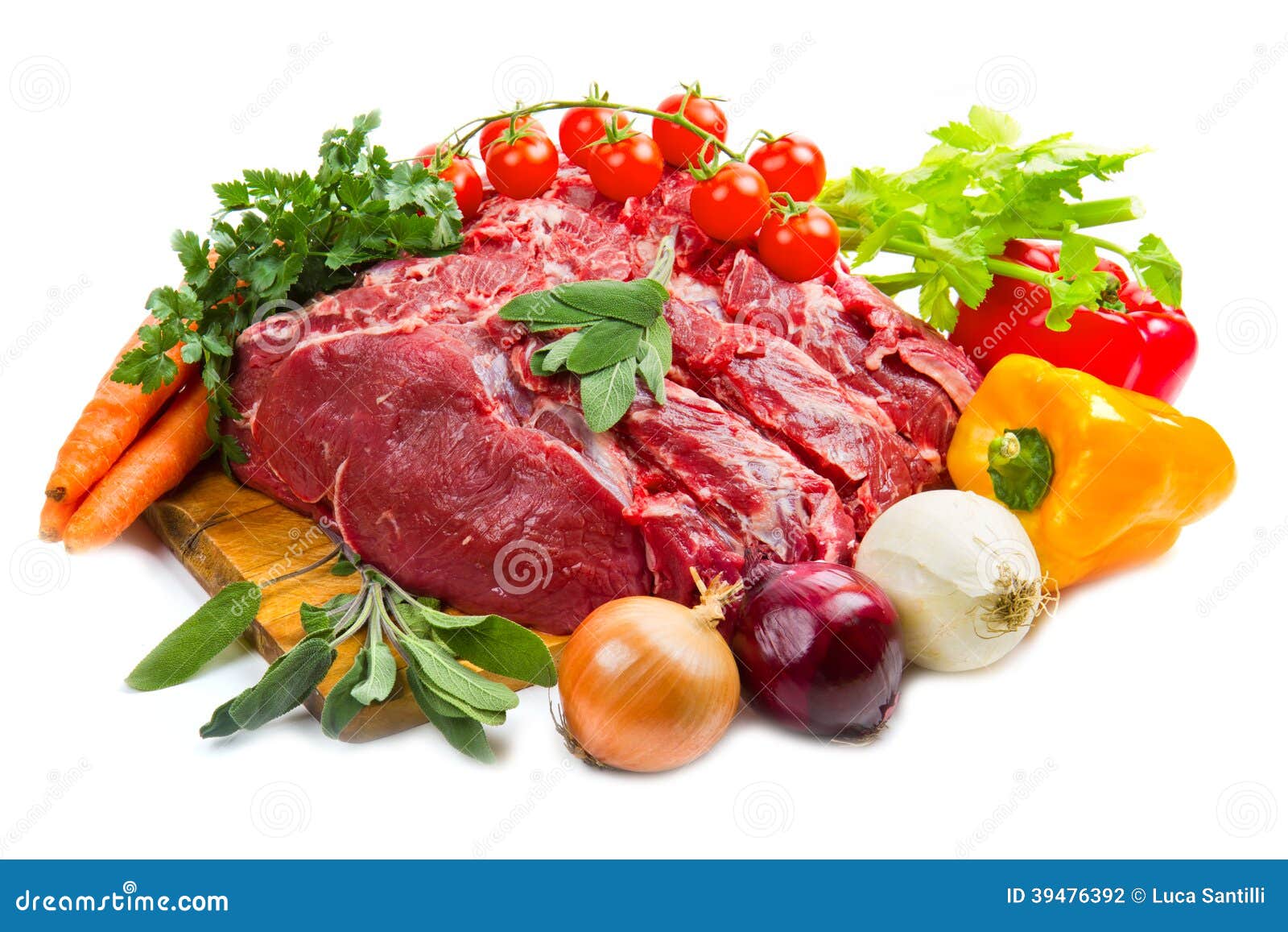 Huge Red Meat Chunk with Vegetables Stock Photo - Image of tasty, grill ...