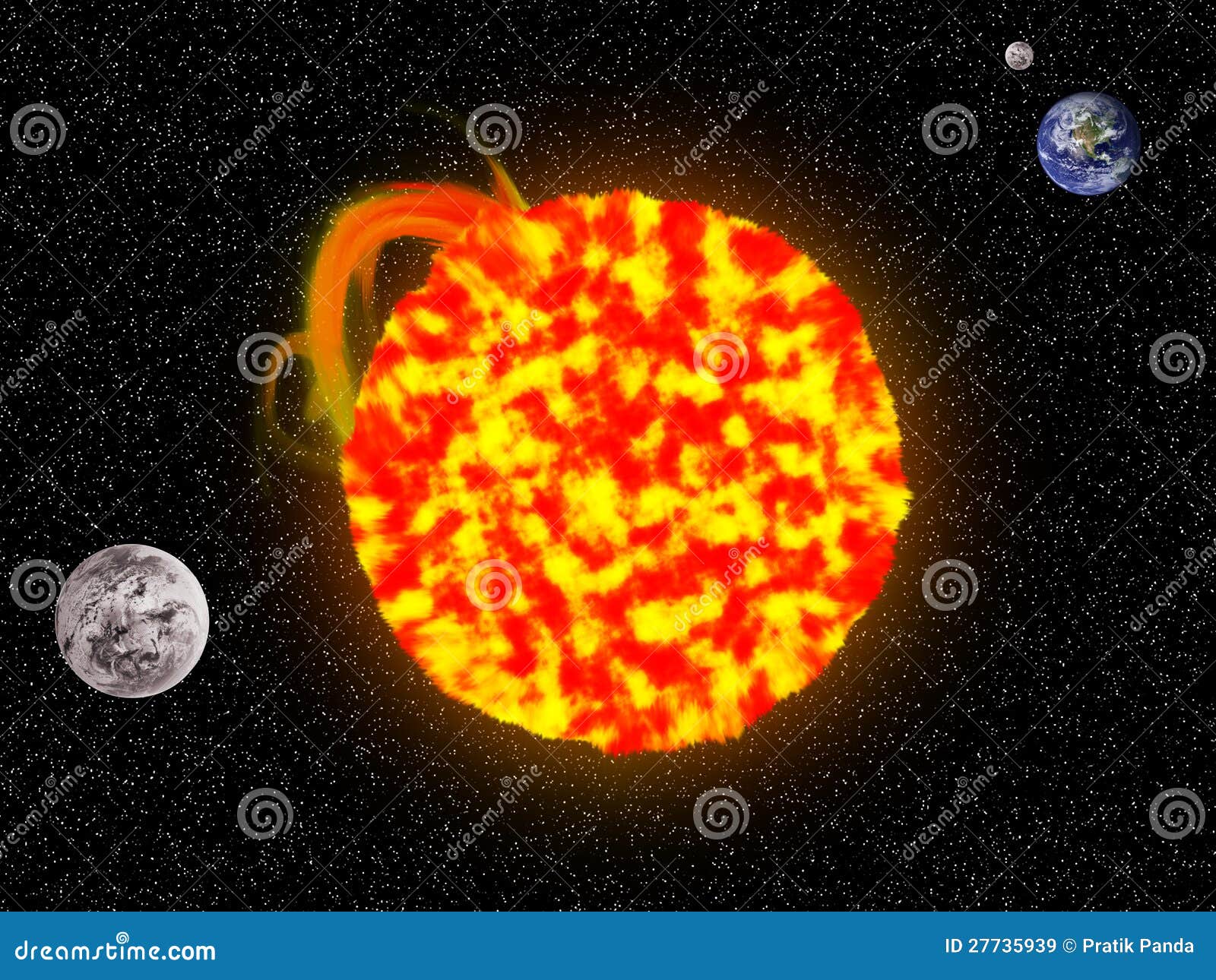Huge Red Sun, Earth, Venus, Mars and Moon in Space Stock Image - Image ...