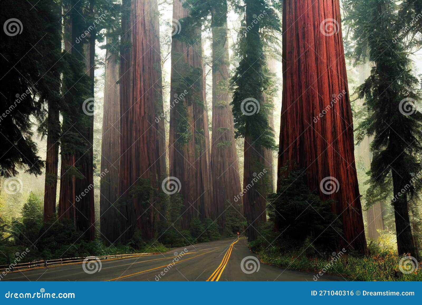 Huge Red Trees Sequoia Forest with Thick Green Leaves Stock ...