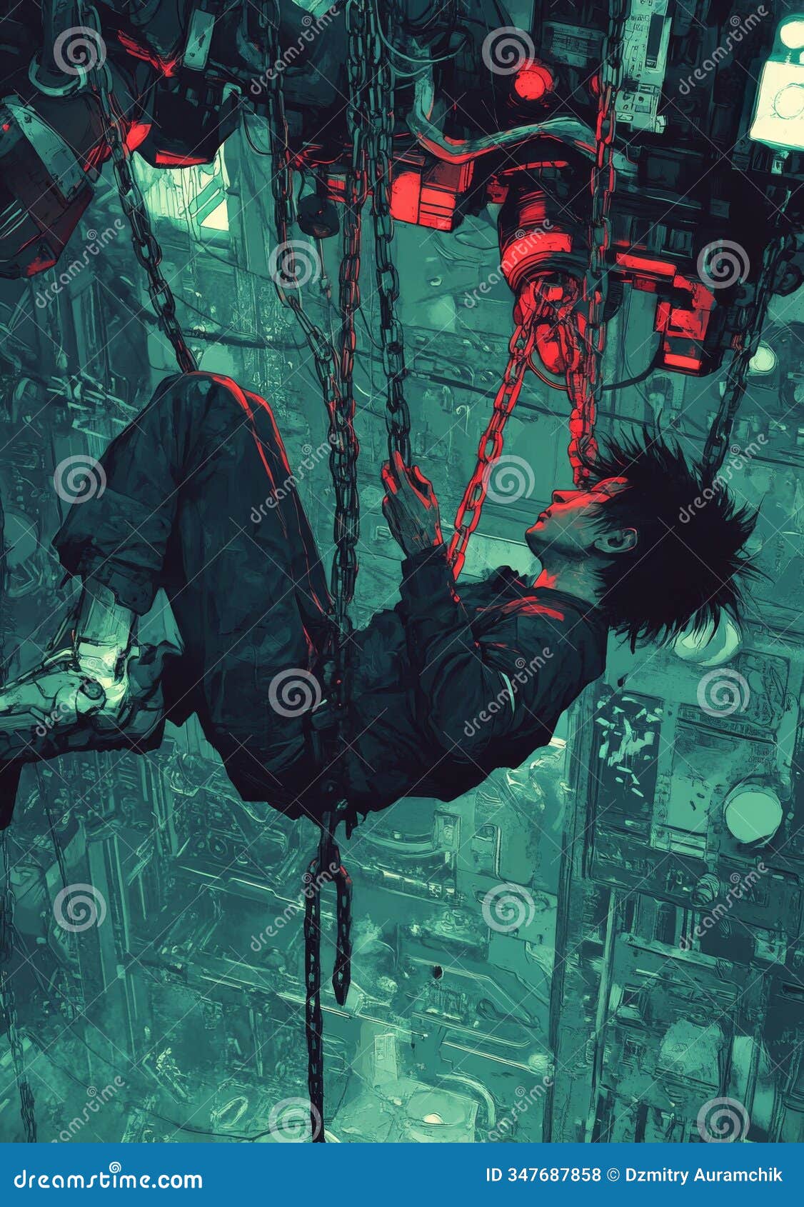 A Huge Robot is Being Repaired while Dangling in a Sci-fi Backdrop ...