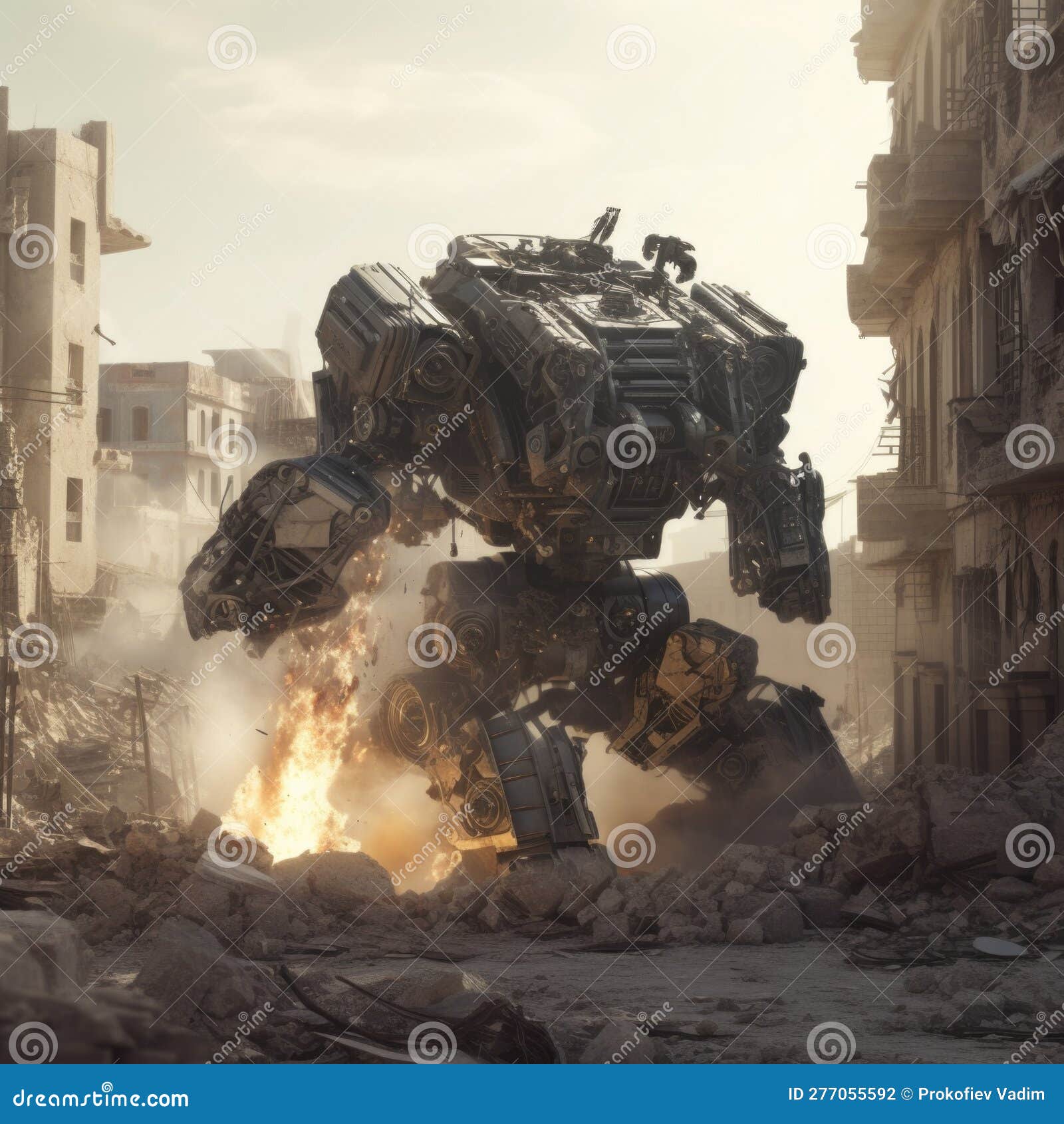 A Huge Robot is Destroying the Old City. AI Generative Stock ...