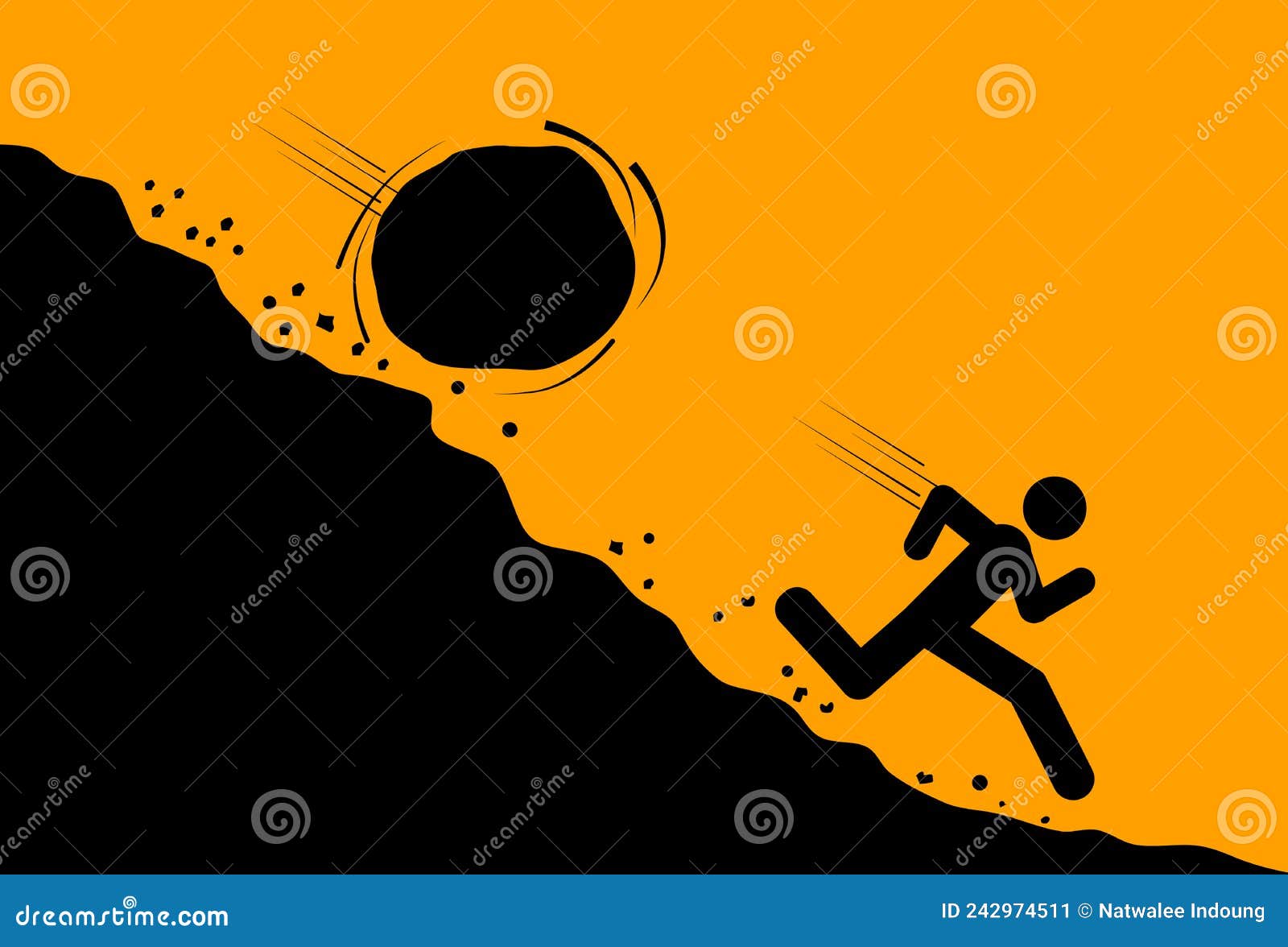 Huge Rock or Boulder Rolling Down a Man from Steep Hill , Risk, Trouble ...