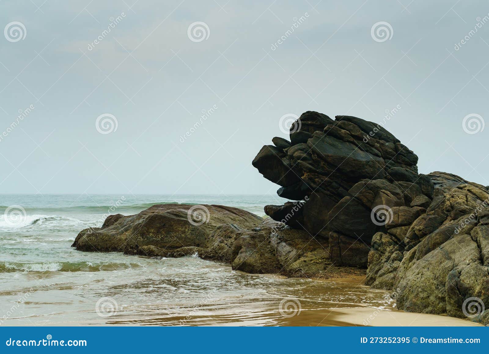Huge Rocks on the Sandy Shore of the Ocean Stock Image - Image of scene ...
