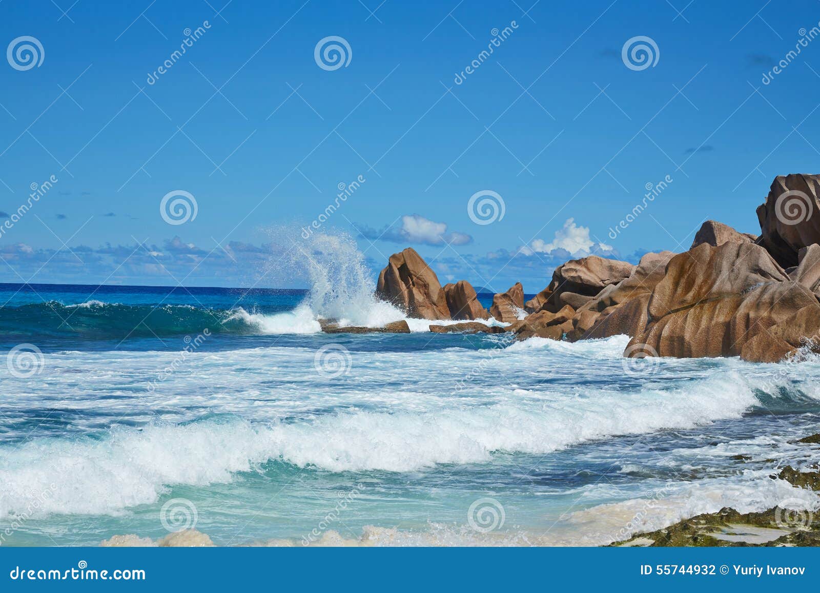 Huge Rocks with the Waves of the Ocean, Seychelles Stock Photo - Image ...