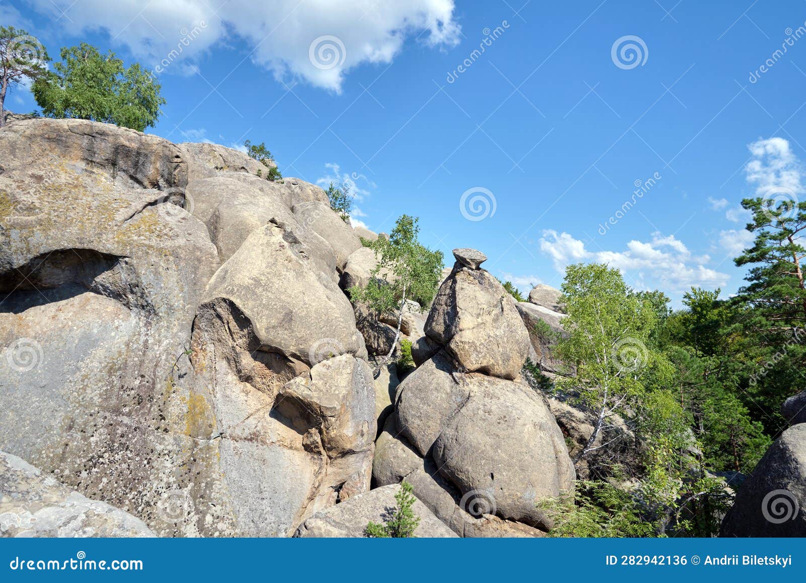 Huge Rocky Boulder Formations High in Mountains with Growing Trees on ...