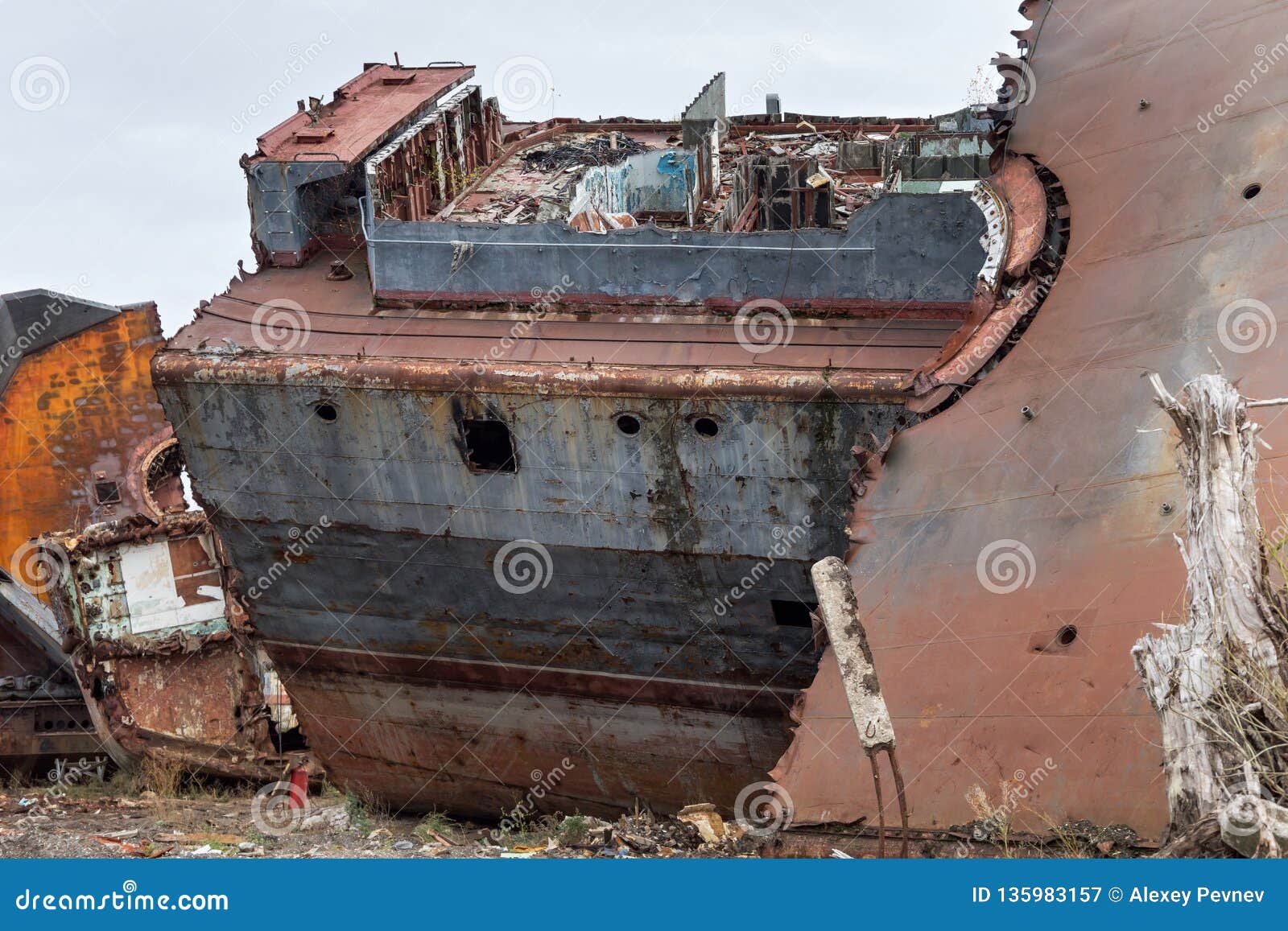 Huge Rusty Pieces of Decommissioned Marine Ship. Stock Image - Image of ...