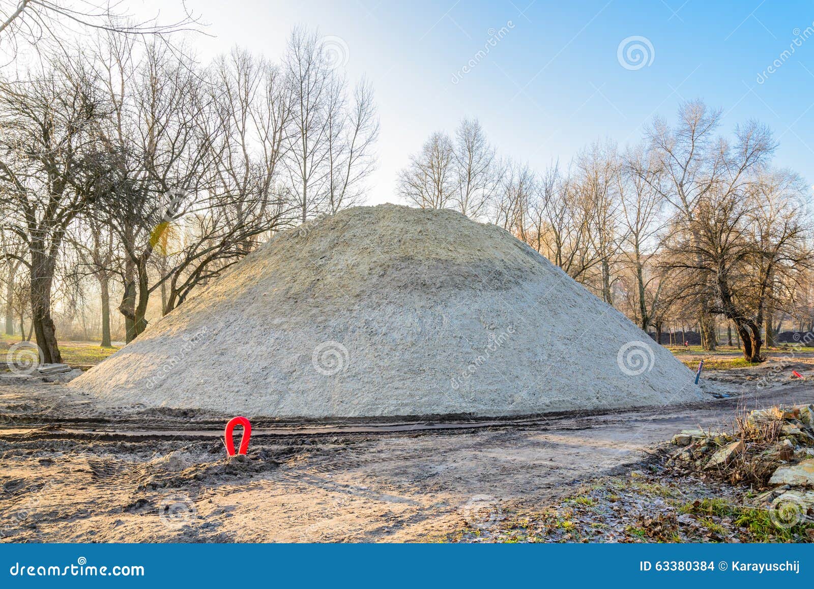 Huge Sand Heap stock photo. Image of beach, blue, building - 63380384